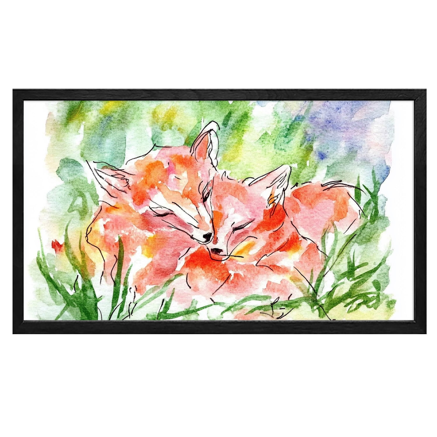 Flower Wall Art Red Foxes Rustic Landscape Floral Canvas Art Wall Decor ...