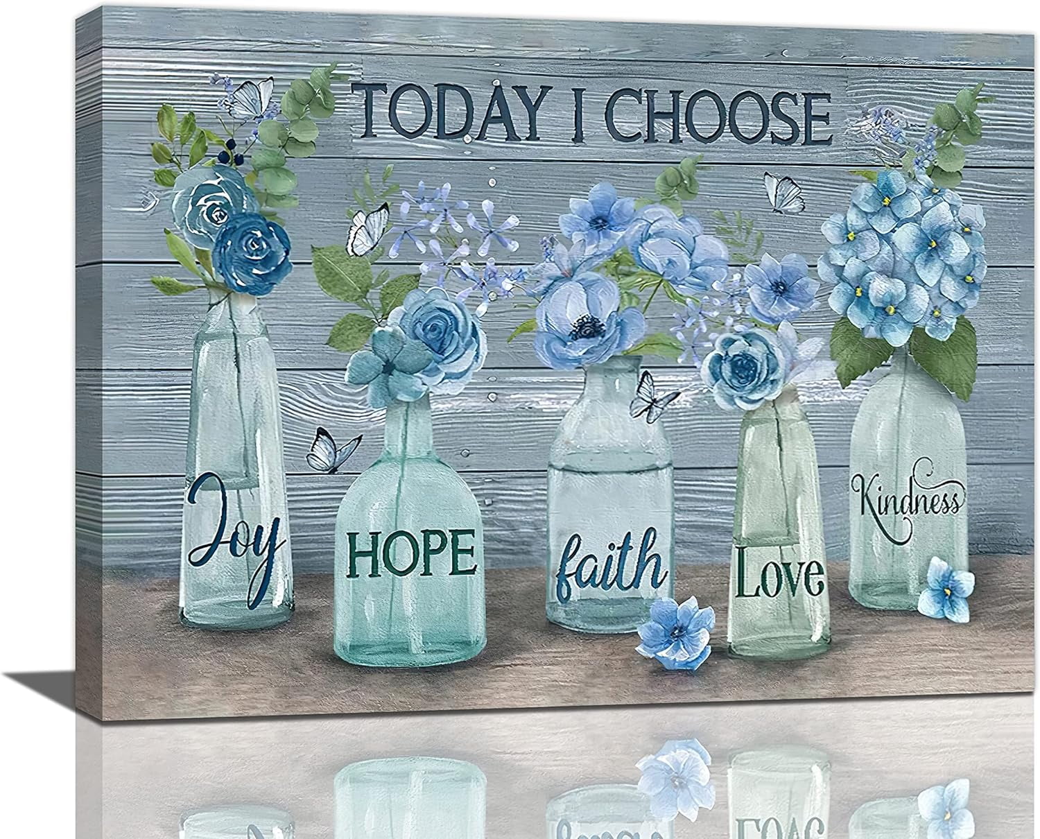 Flower Wall Art Rustic Floral Pictures Wall Decor Farmhouse Blue Flower ...