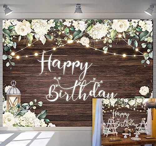 Flower Wall Backdrop Floral Wooden Happy Birthday Background Brown ...