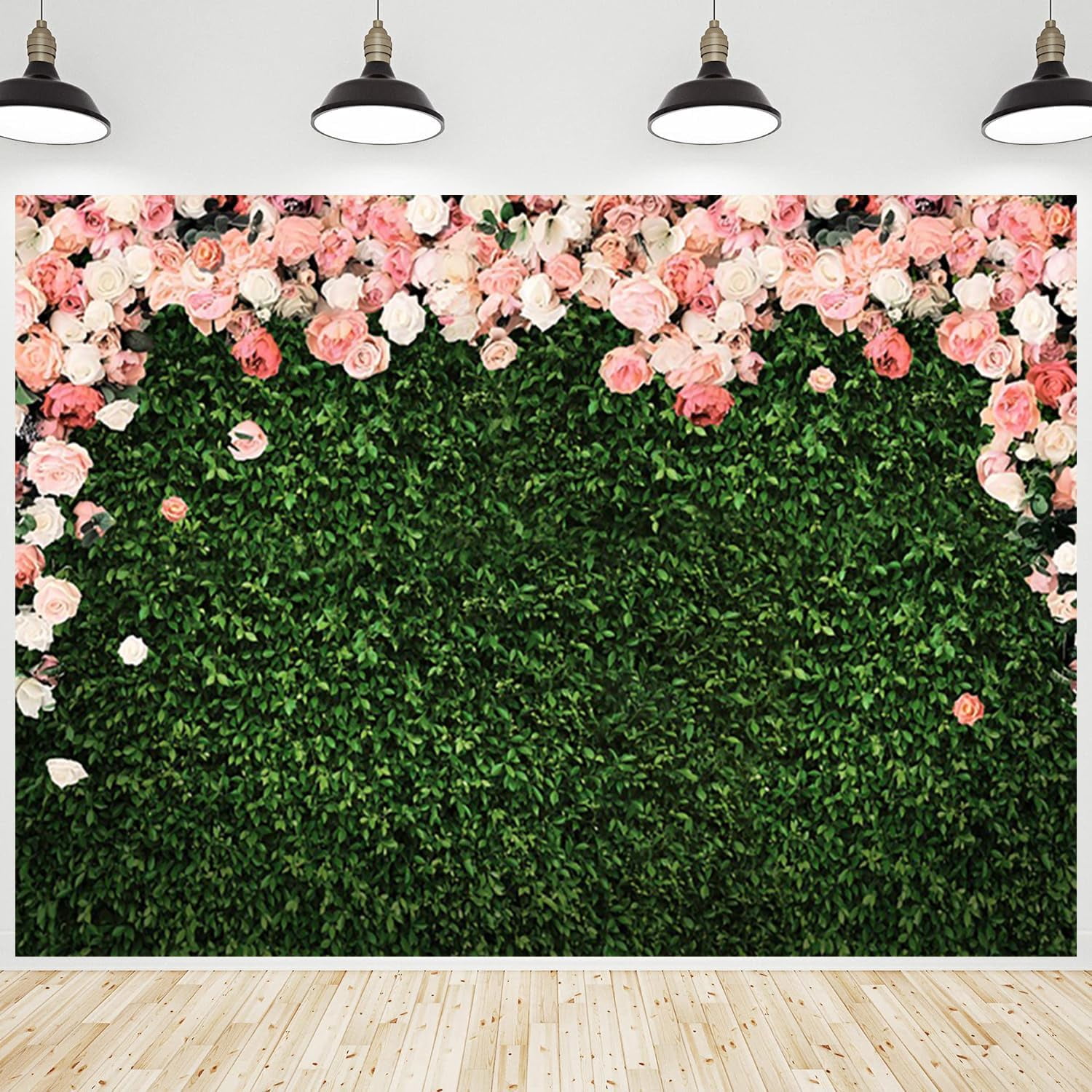 Flower Wall Backdrop Spring Pink Rose Floral Green Leaves Photography ...