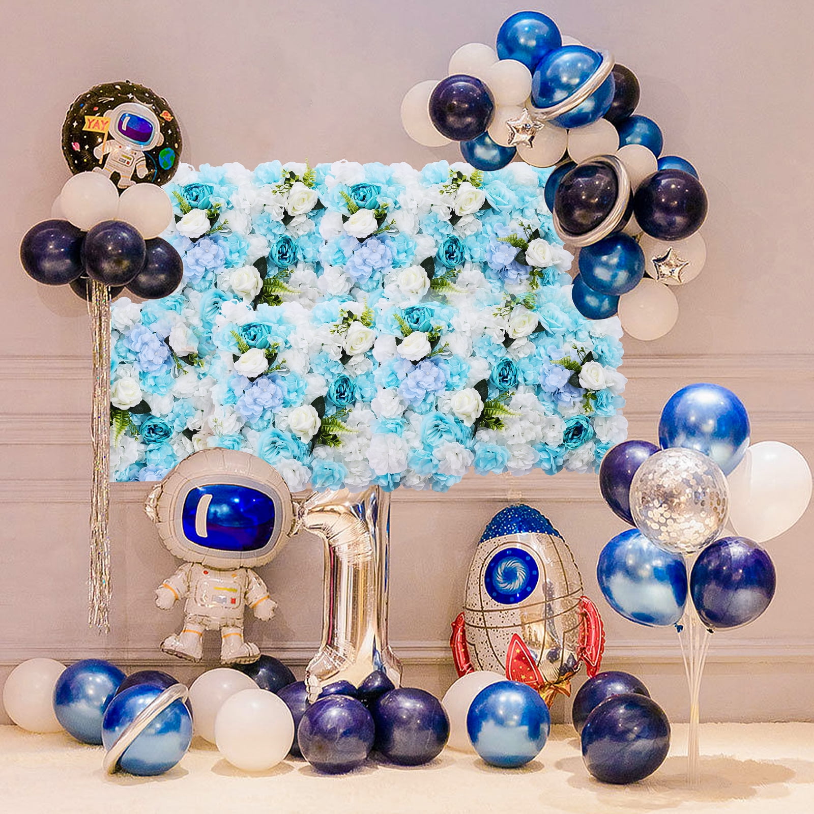 Flower Wall Panel Floral Backdrop-6 Pcs Blue and White Flower Wall ...