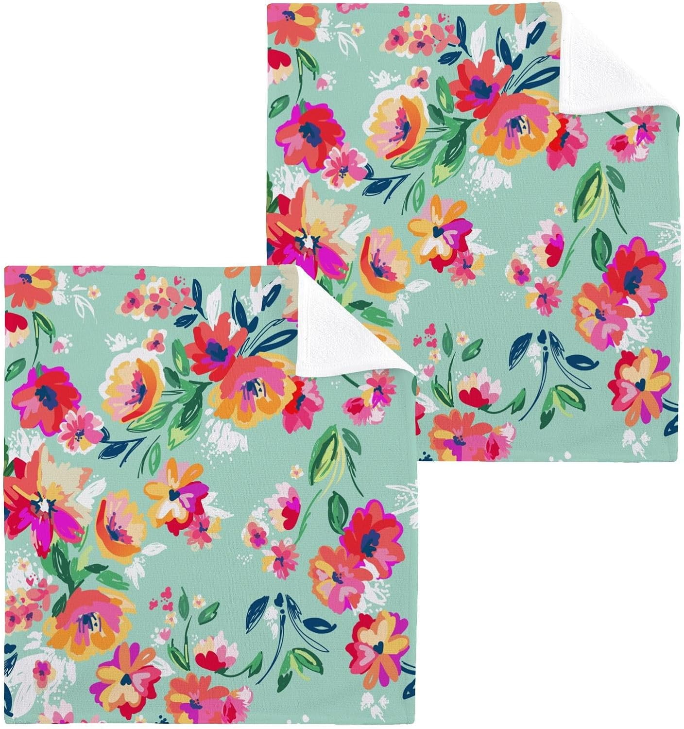 Flower Washcloth 12x12in Set, 2 Pack Absorbent Cotton Towel Square ...