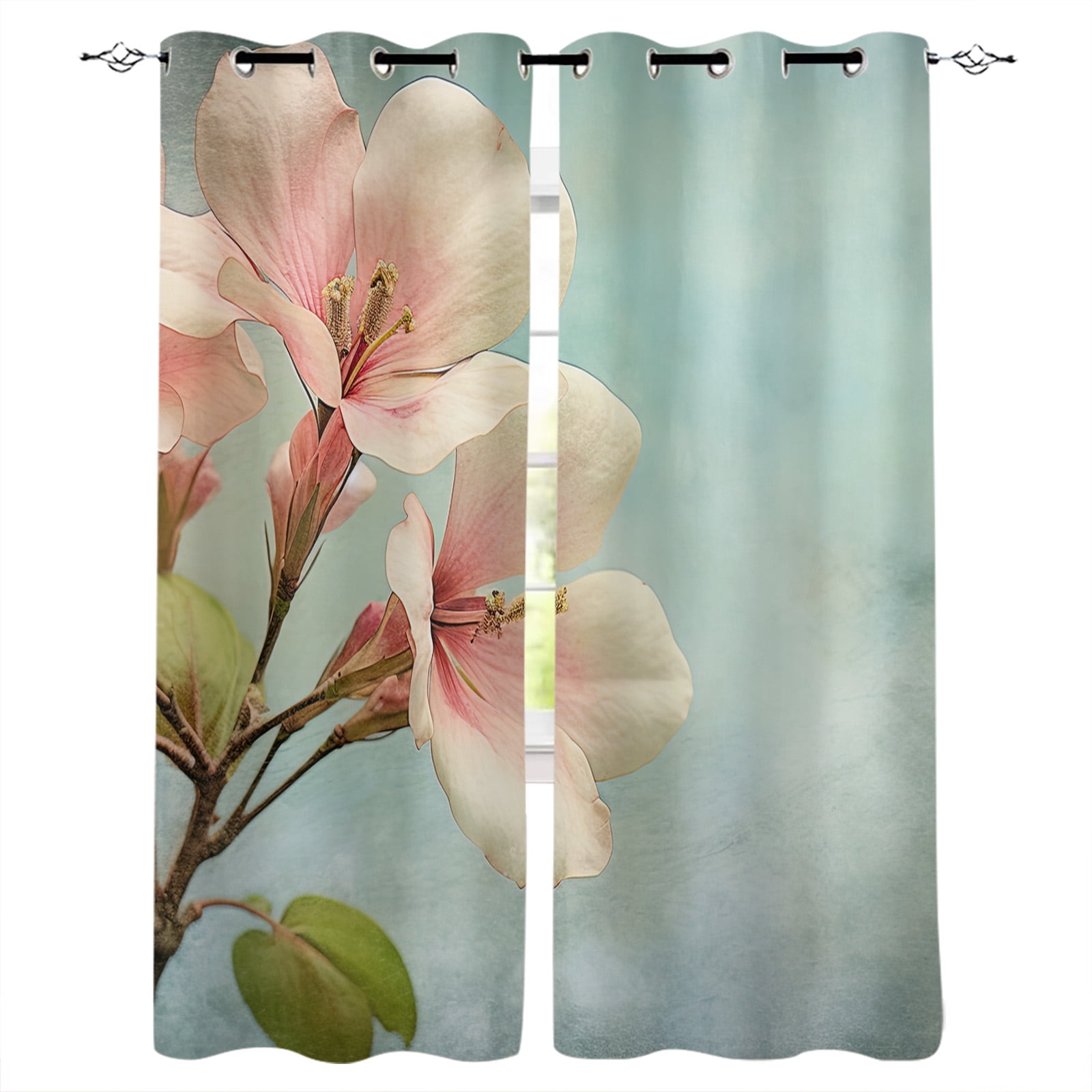 Flower Watercolor Flower Leaves Flower Buds Curtains For Windows Drapes ...