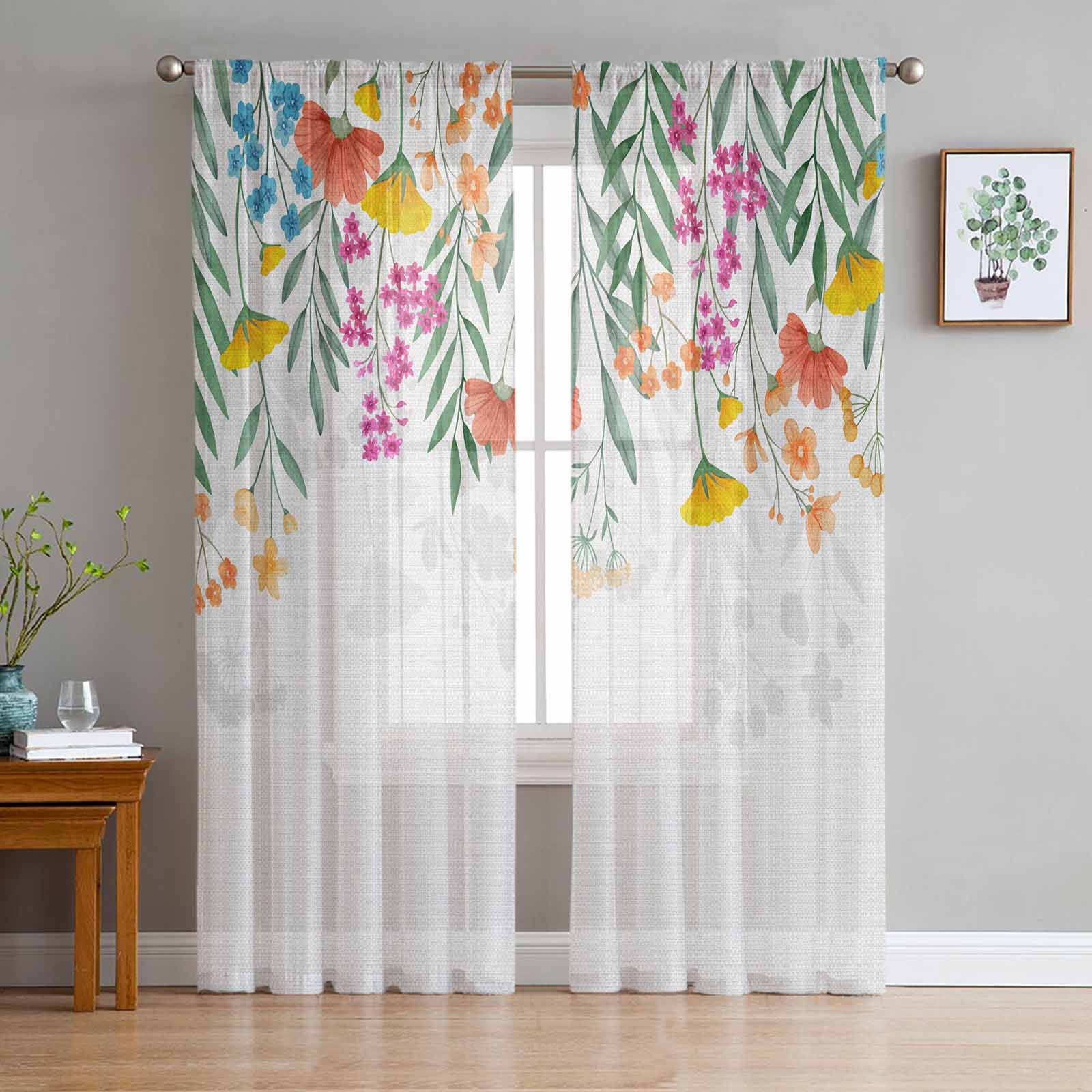 Flower Watercolor Sheer Curtains for Living Room Modern Home r Tulle ...