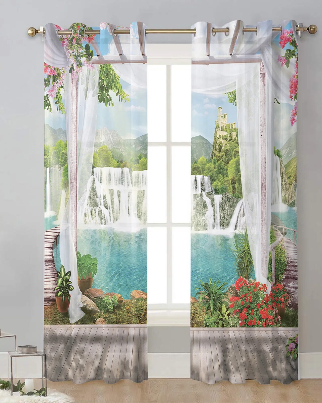 Flower Waterfall Garden Blossom Plant Woods Voile Hanging Curtain ...