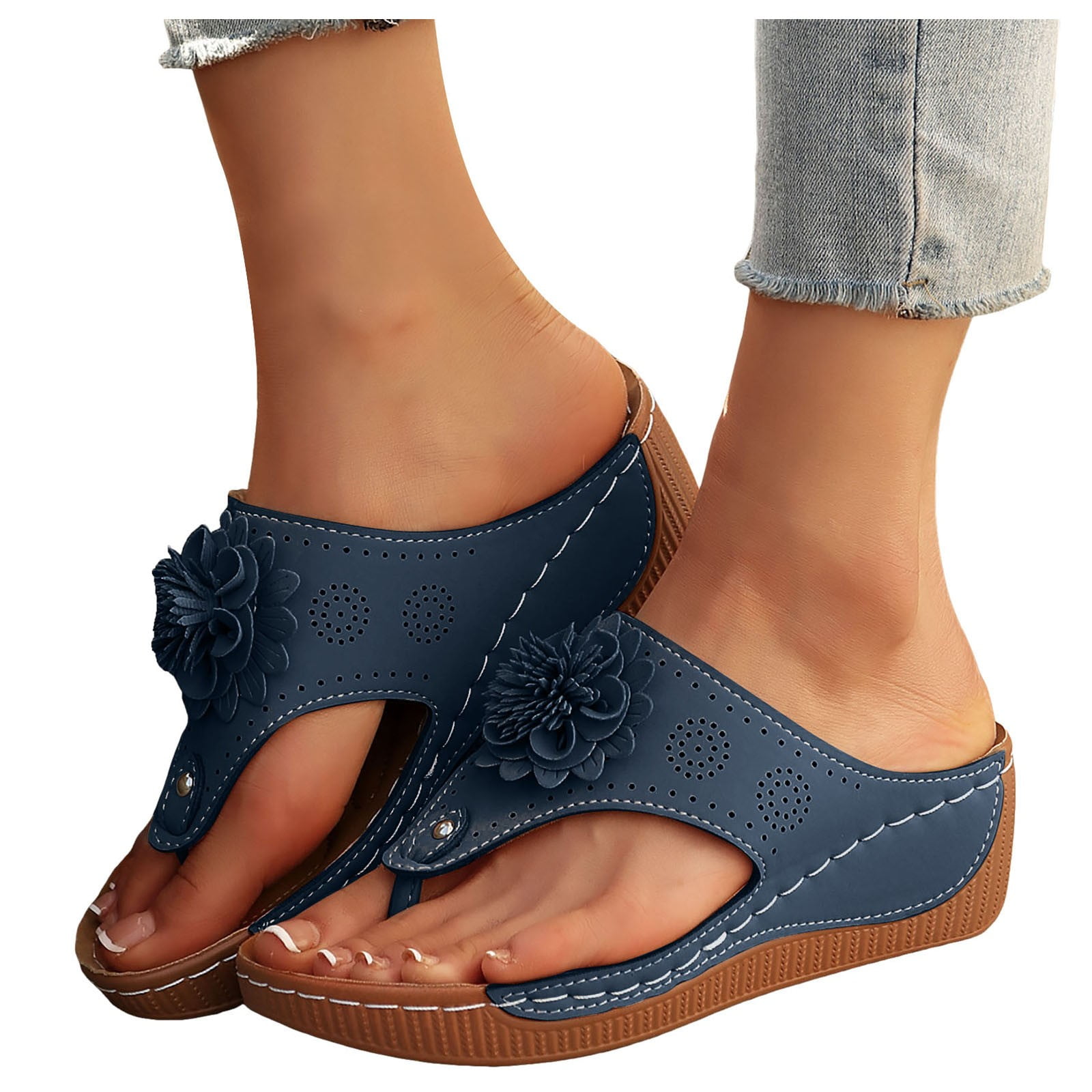 Flower Wedge Flip Flop Orthopedic Sandals for Women 2025 Boho Beach ...
