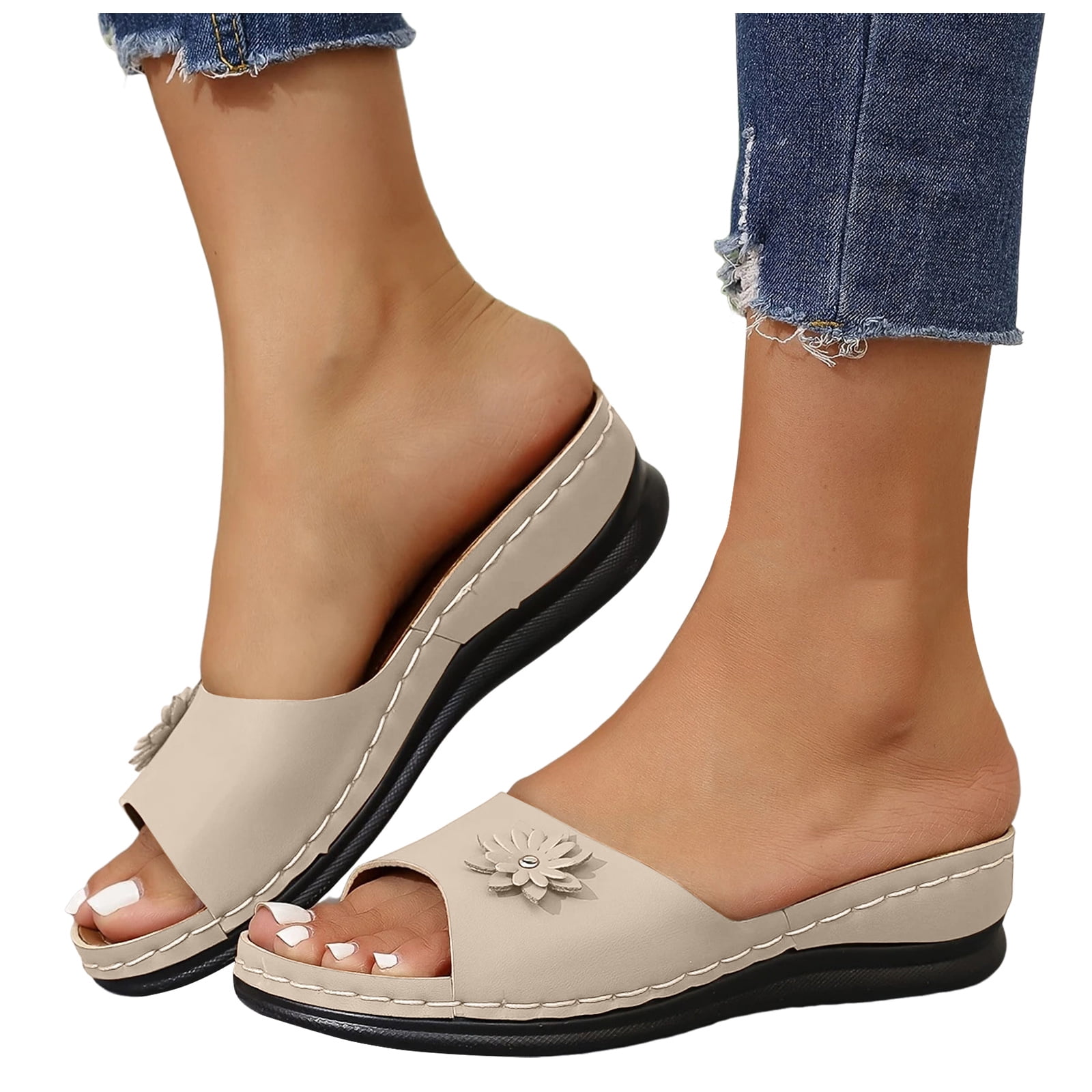 Flower Wedge Slides Sandals for Women 2025 with Arch Support ...