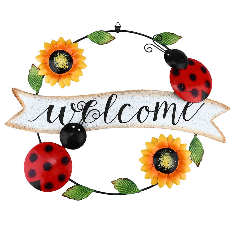 Flower Welcome Sign Iron Wall Hanging Decor Flower Front Porch Door ...