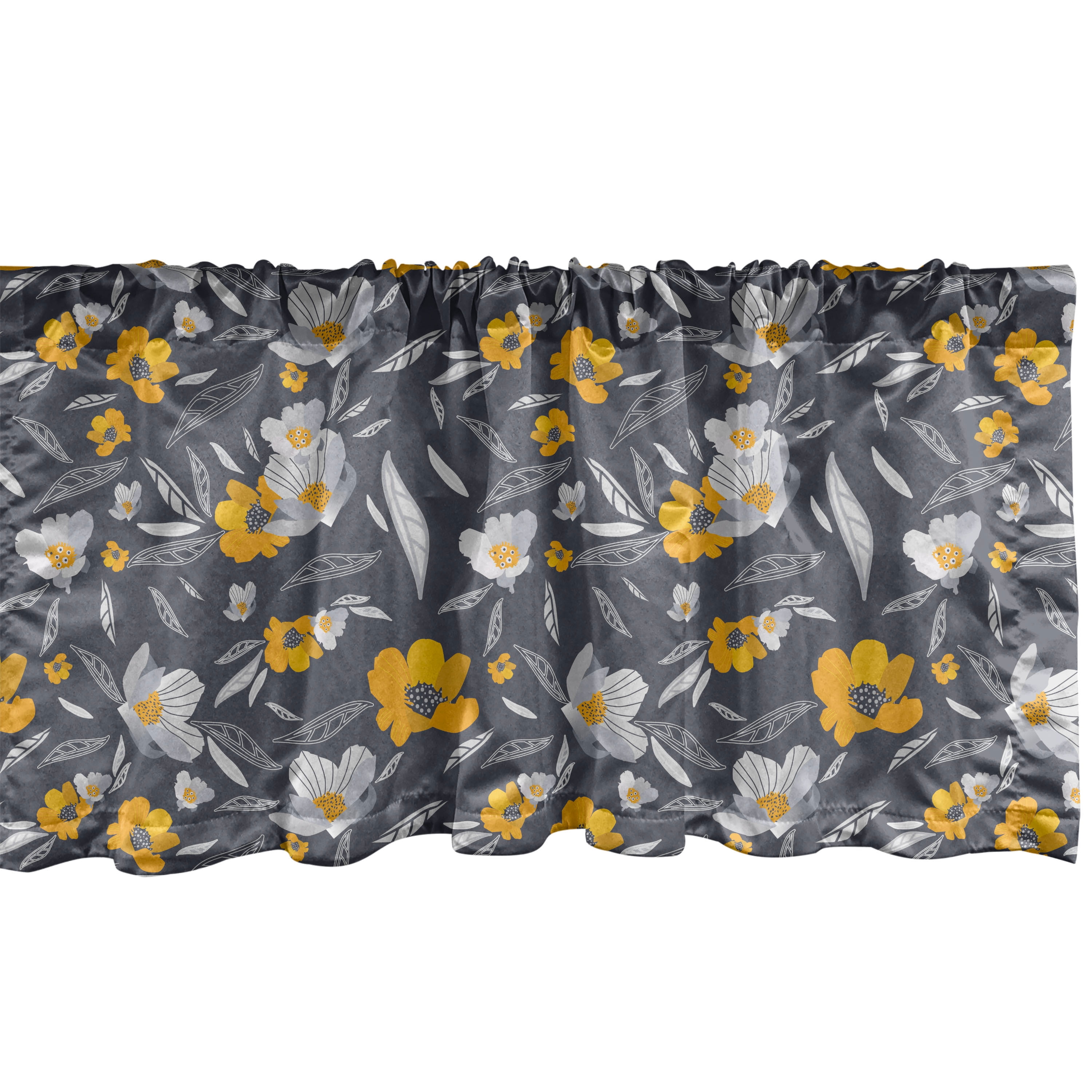 Ambesonne Flower Valance Pack of 2, Botanical Leafy Ornaments, 54"X12 ...