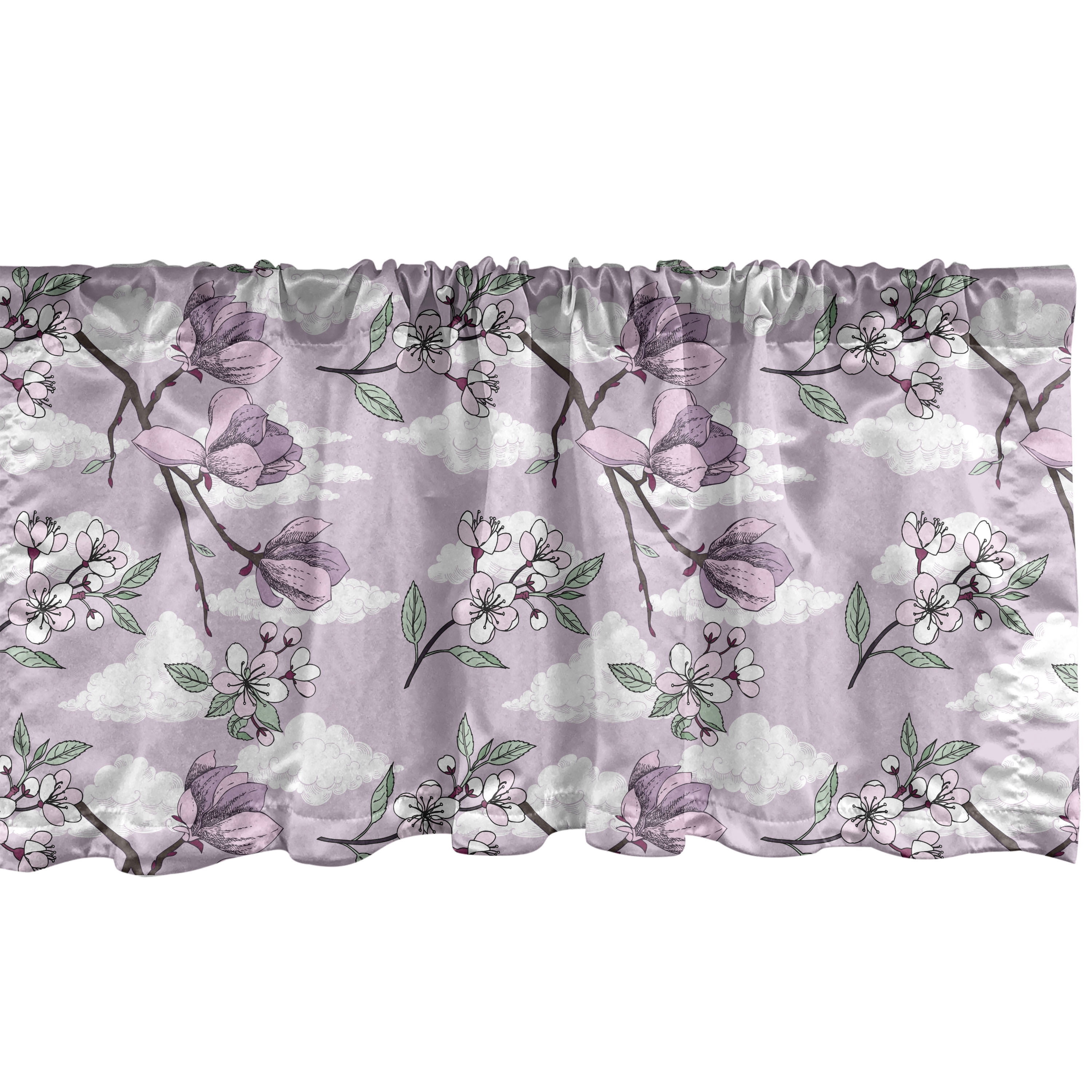 Ambesonne Flower Valance Pack of 2, Flowers on Branches Clouds, 42"X18 ...