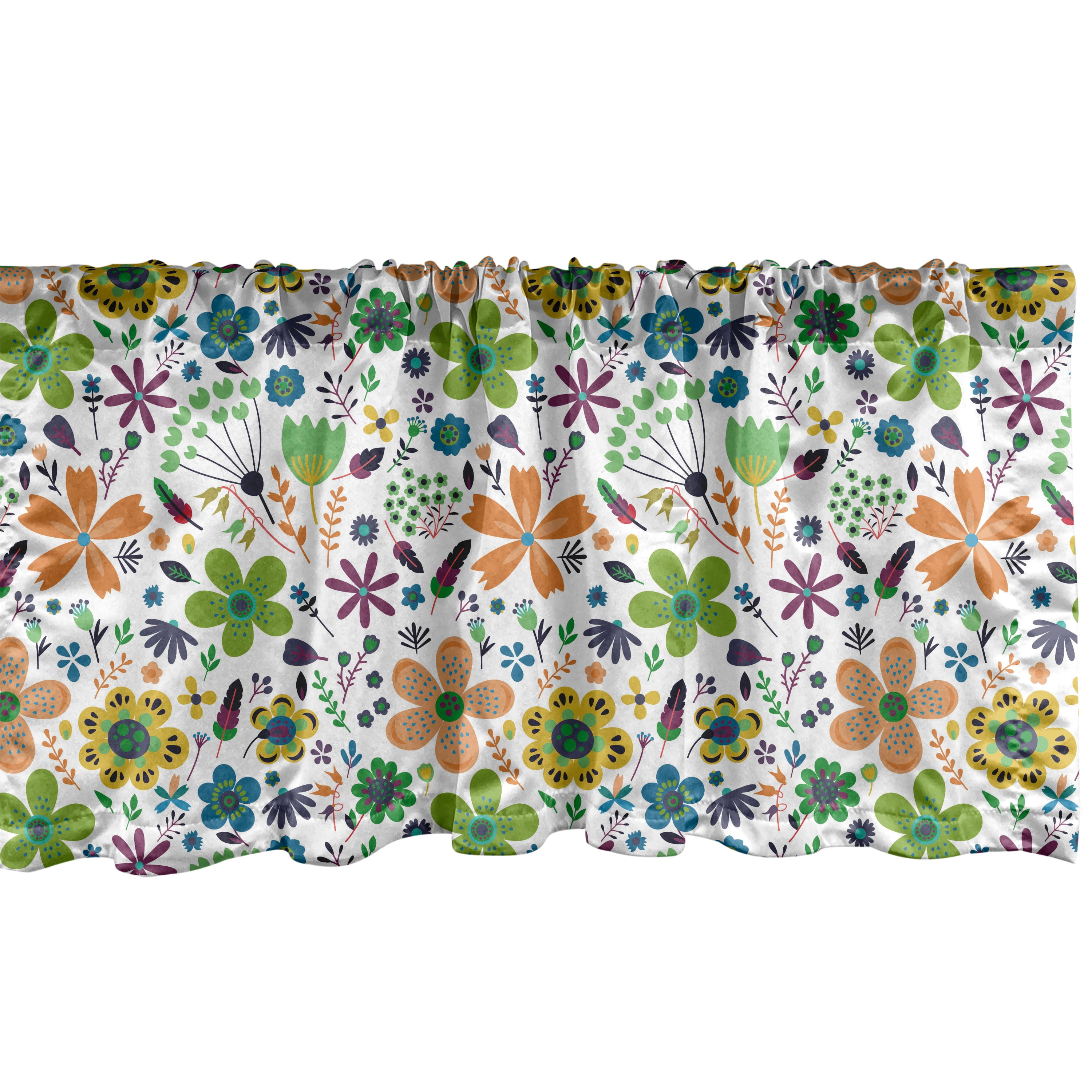 Flower Window Valance Pack of 2, Pointy Petals and Circular Shapes ...