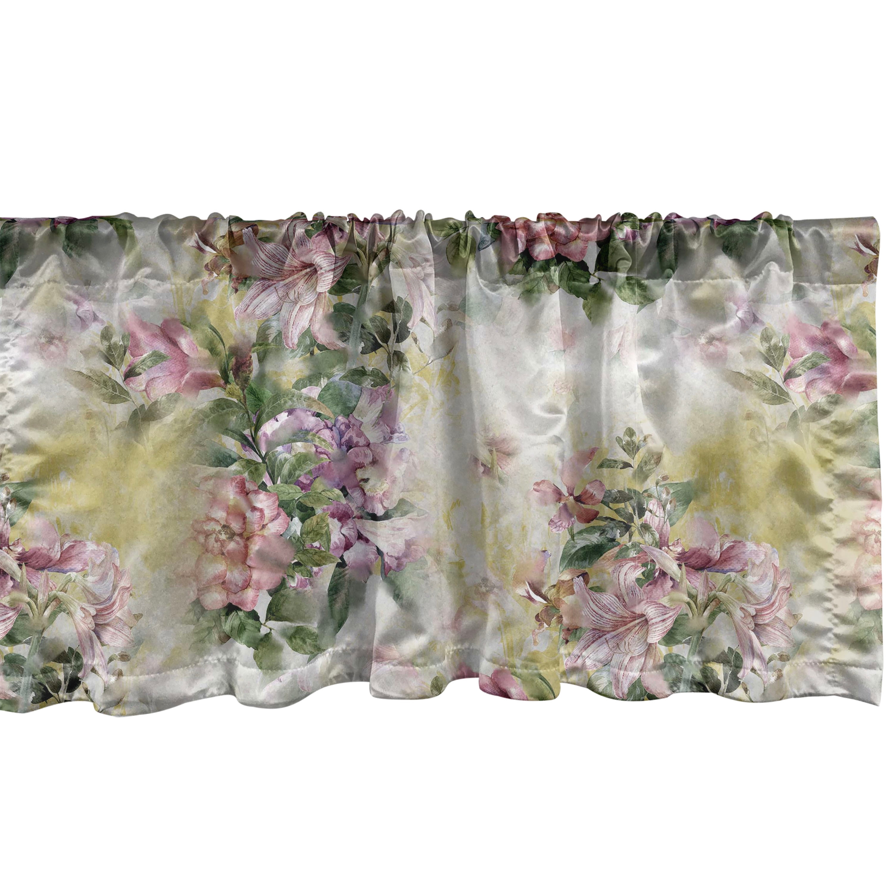 Flower Window Valance, Vintage Style Blossoming Wild Roses and Lilies ...