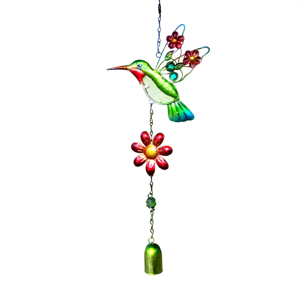 Flower Wings Hummingbird Bell Ornament Hand Painted Color Glass ...