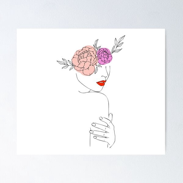 Flower Woman Line Art Poster Wall Art, Modern Wall Decor For Living ...