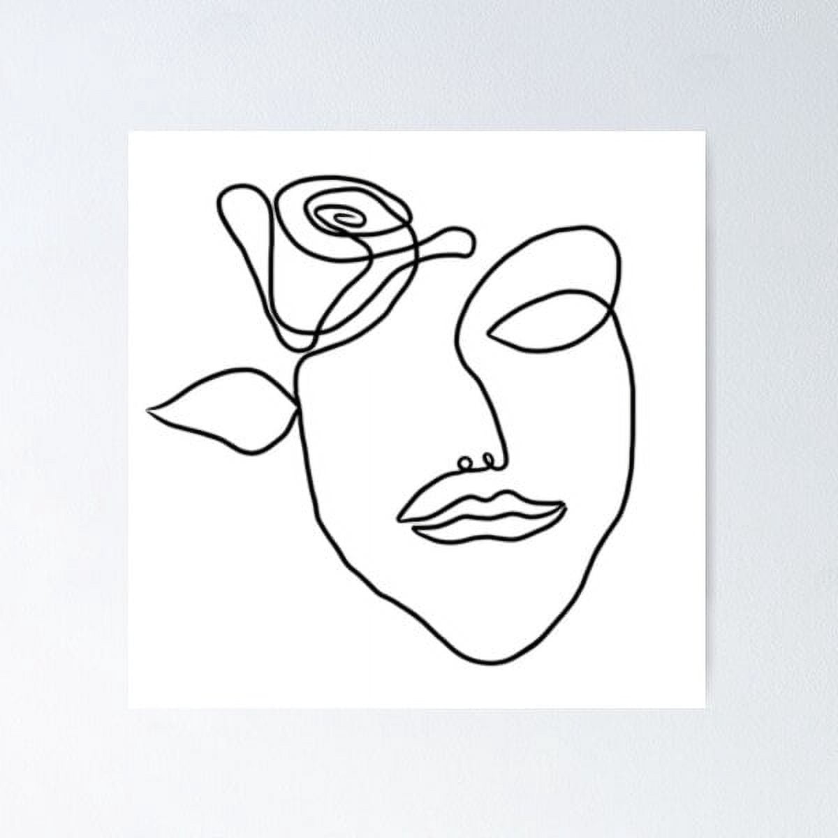 Flower Woman Line Drawing Poster Wall Art, Modern Wall Decor For Living ...