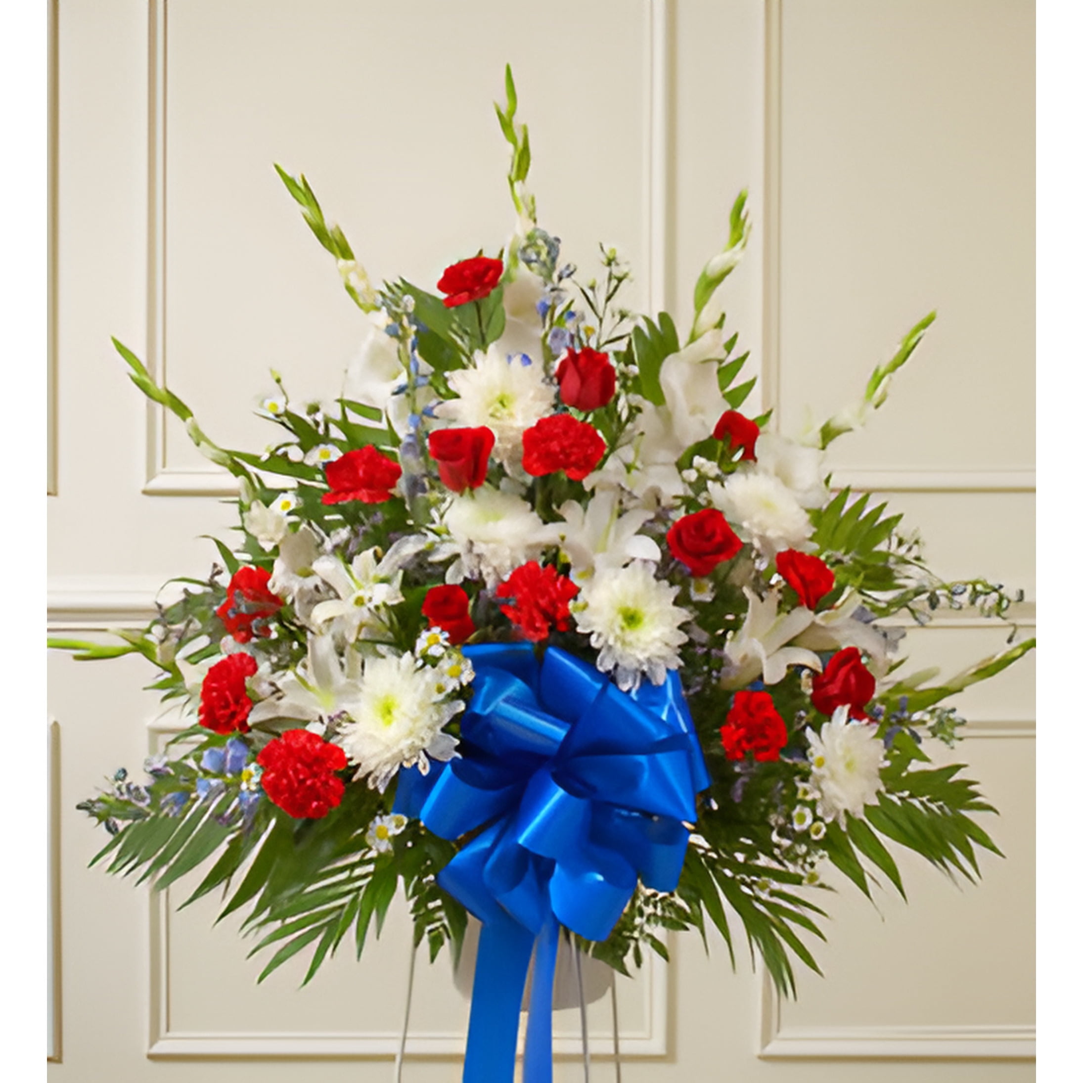 Flower World Atlanta Red White and Blue Sympathy Standing Basket ...