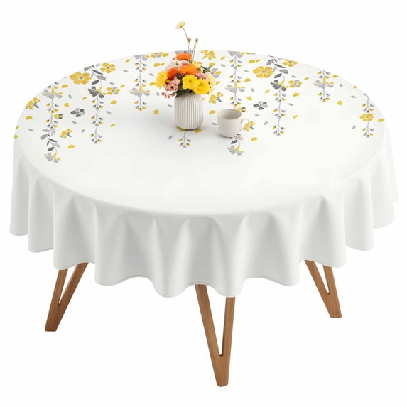 Flower Yellow Round Tablecloth 60 inches Grey Cherry Blossoms White ...