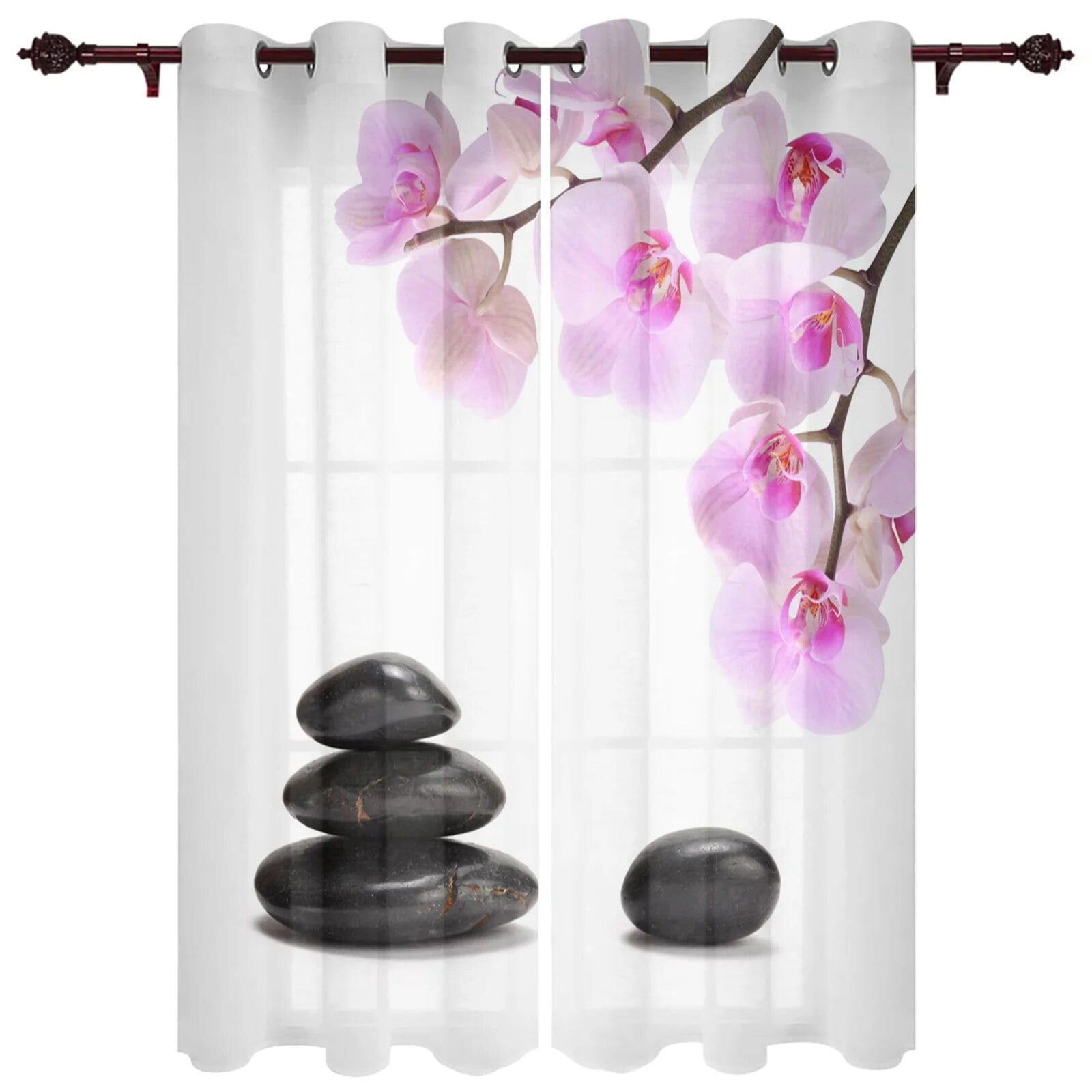 Flower Zen Stones Bamboo Window Curtains for Living Room Bedroom ...