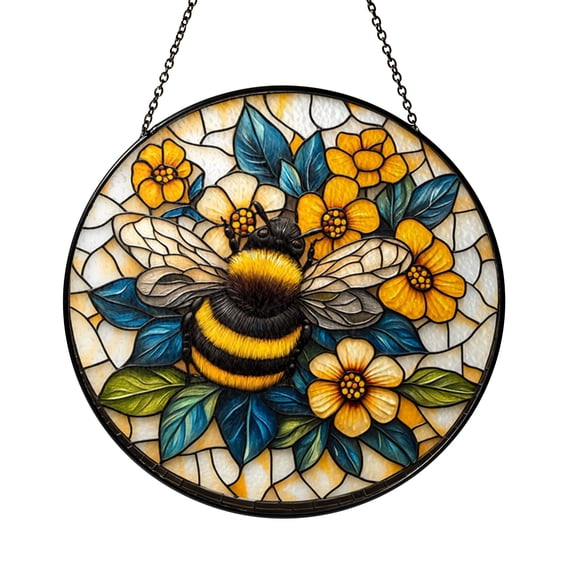 Flower and Bee Stained Glass Look Suncatcher, Acrylic Window Hanging ...