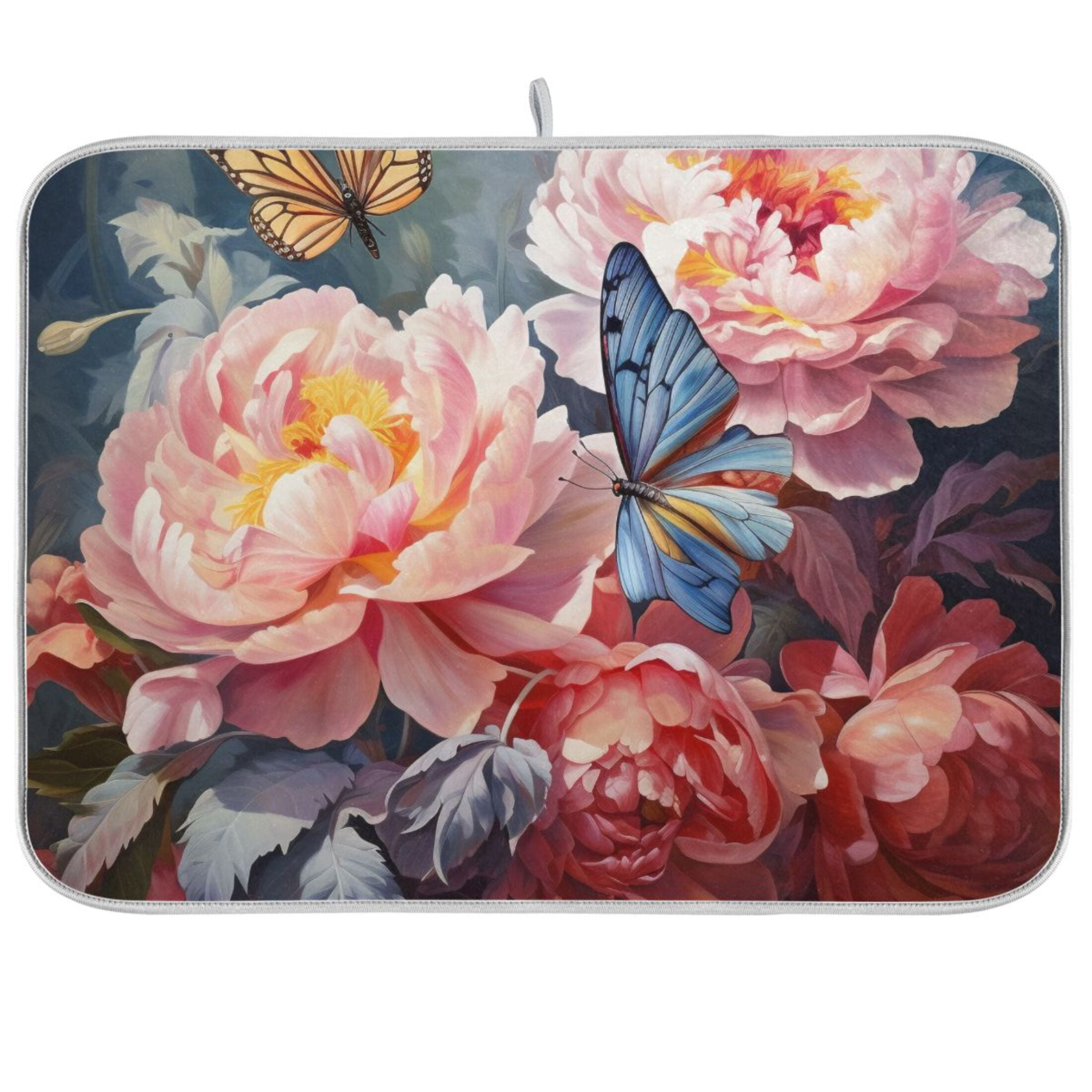 Flower and Butterflies Dish Drying Mat Microfiber Kitchen Mats Large ...