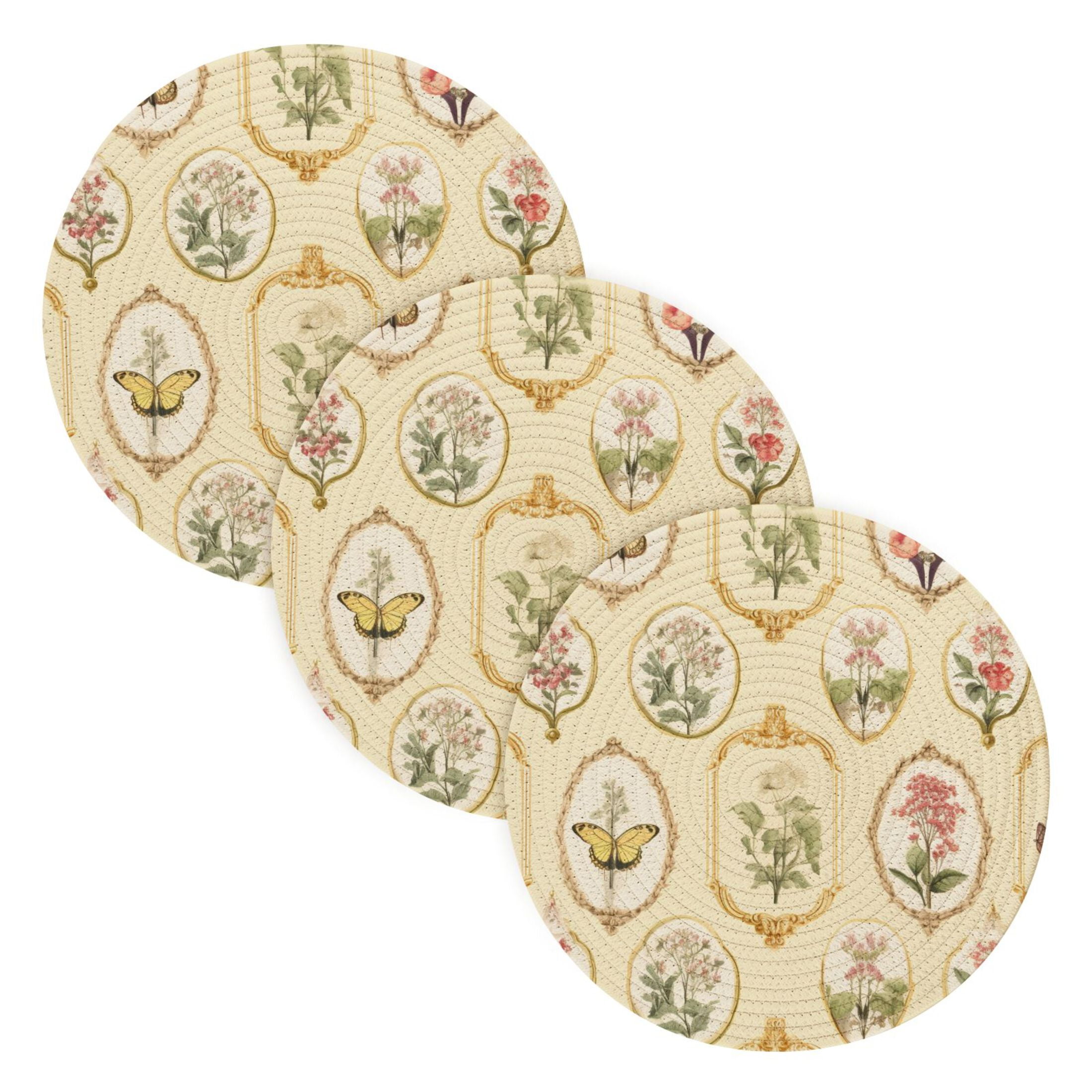 Flower and Butterfly 3 PCs Pot Holders Trivets Kitchen 15" Cotton Pans ...