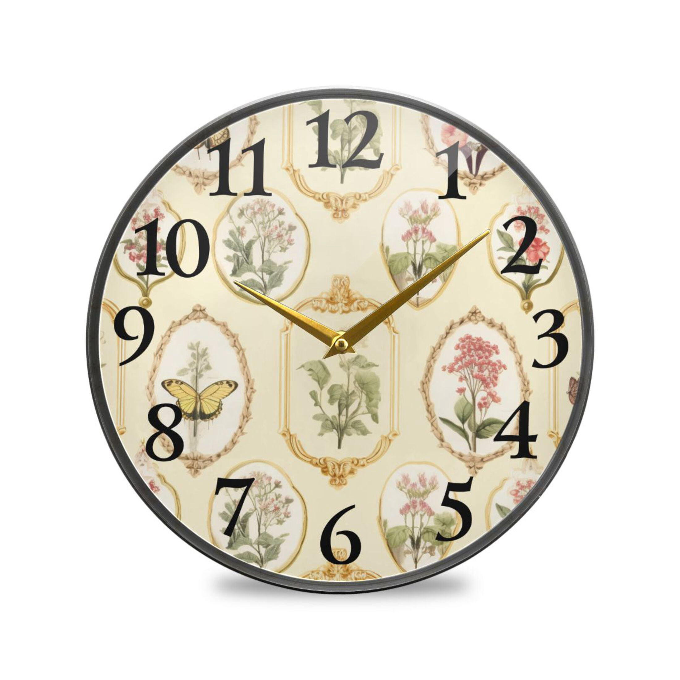 Flower and Butterfly Wall Clocks Battery Operated 11.9 Inch Round Clock ...