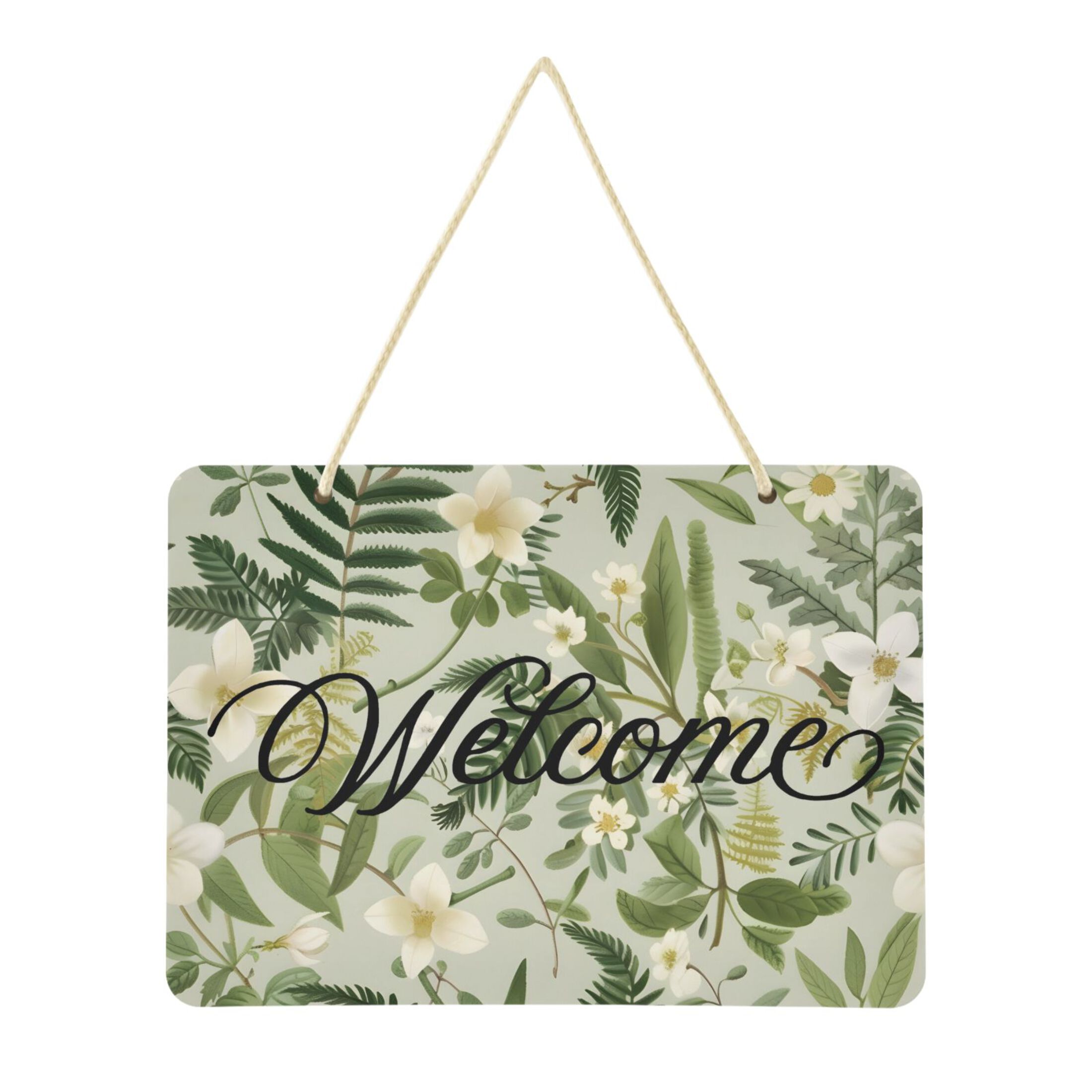 Flower and Green Leave Welcome Sign Front Door PVC 14x10 inch Hanger ...