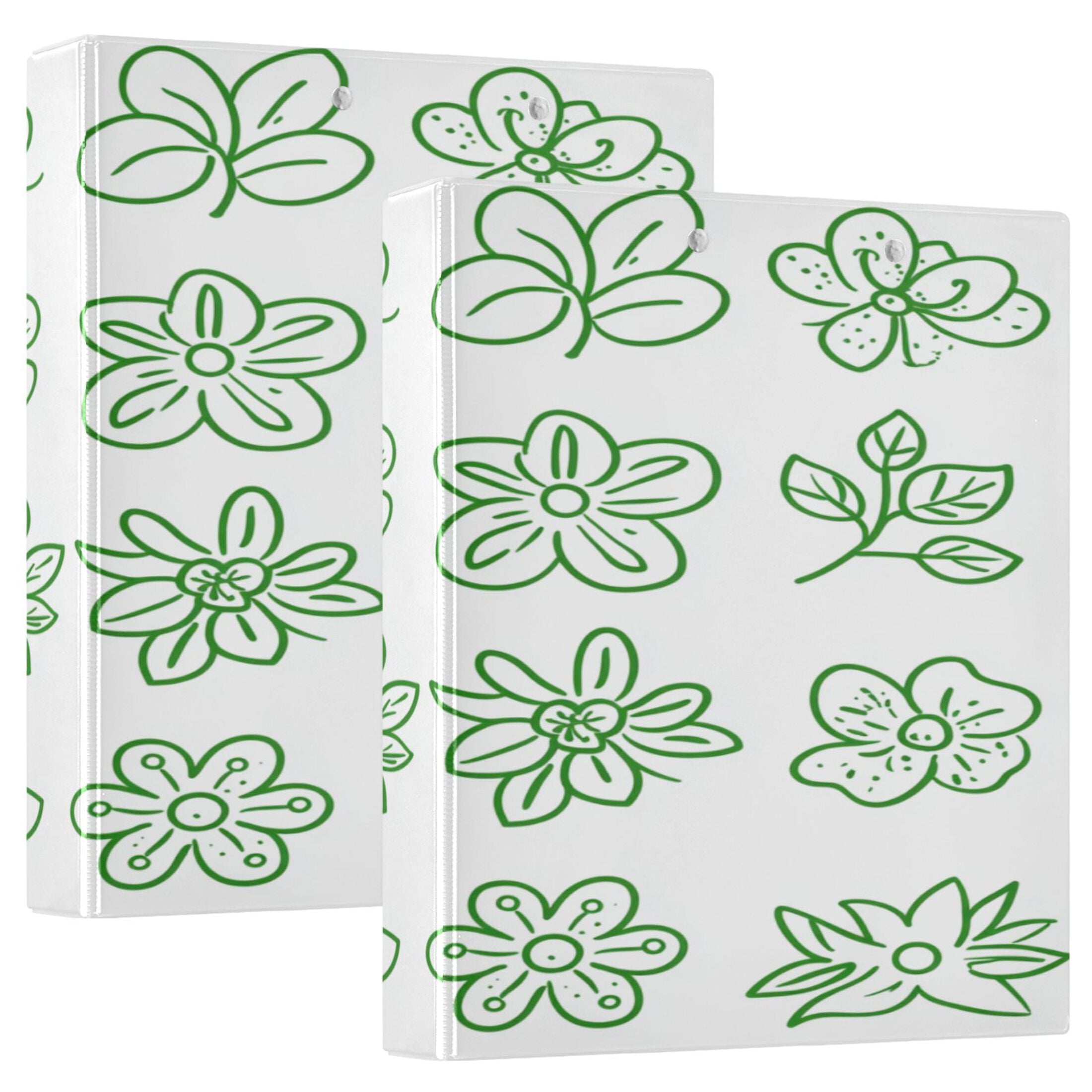 Flower and Leaf Drawings 12.4x10.6in PVC Round Ring Binders, 2-Pack, D ...