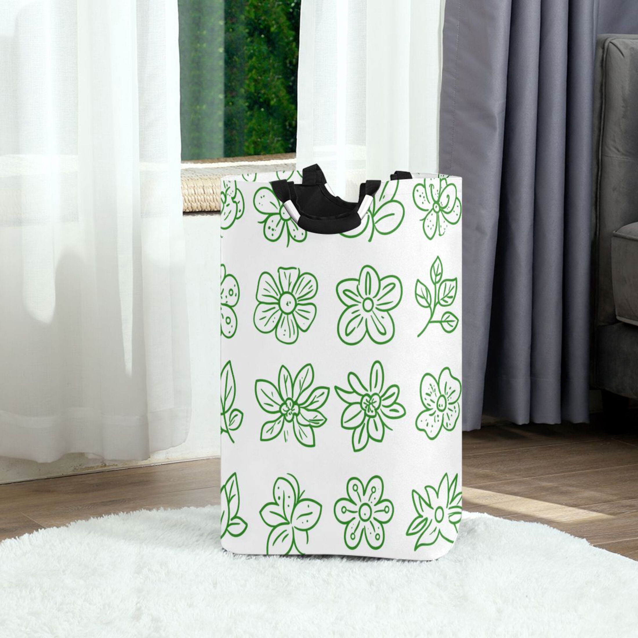 Flower and Leaf Drawings Foldable Laundry Hamper 12.6x11x22.7in with ...