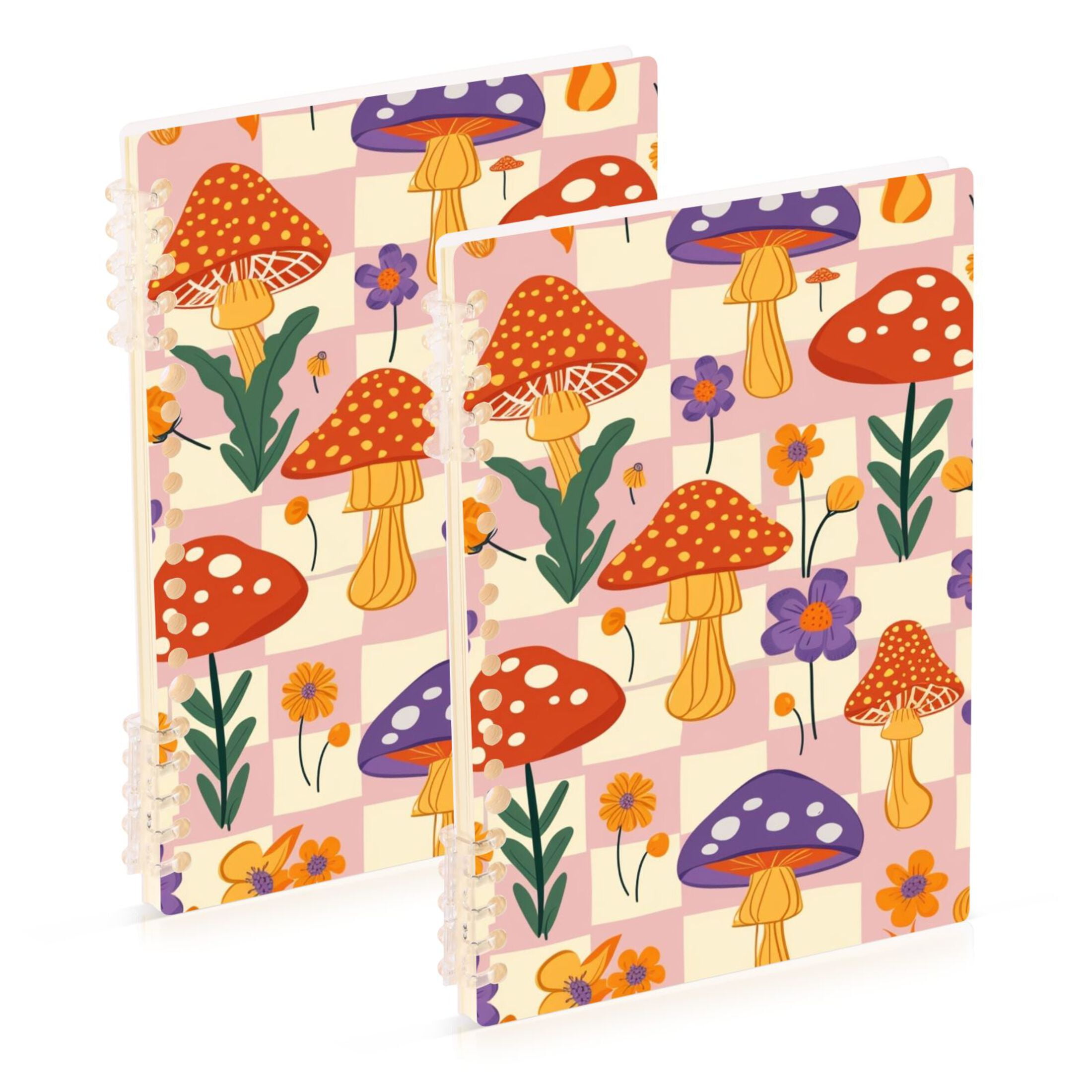 Flower and Mushroom Grids Ring Binder Notebook Journey Note Diary ...
