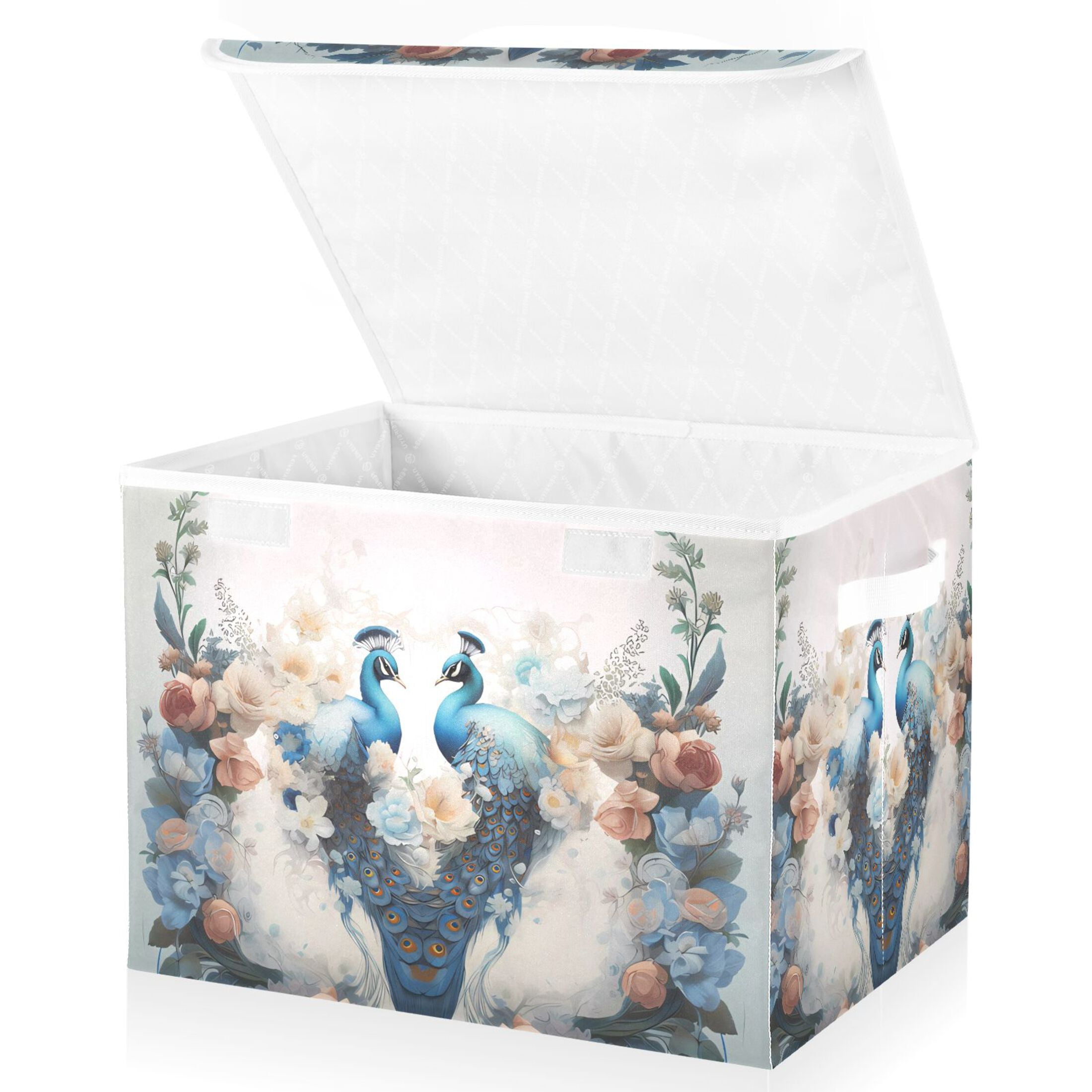 Flower and Peacocks Large Lidded Bin Foldable Storage Baskets Boxes ...