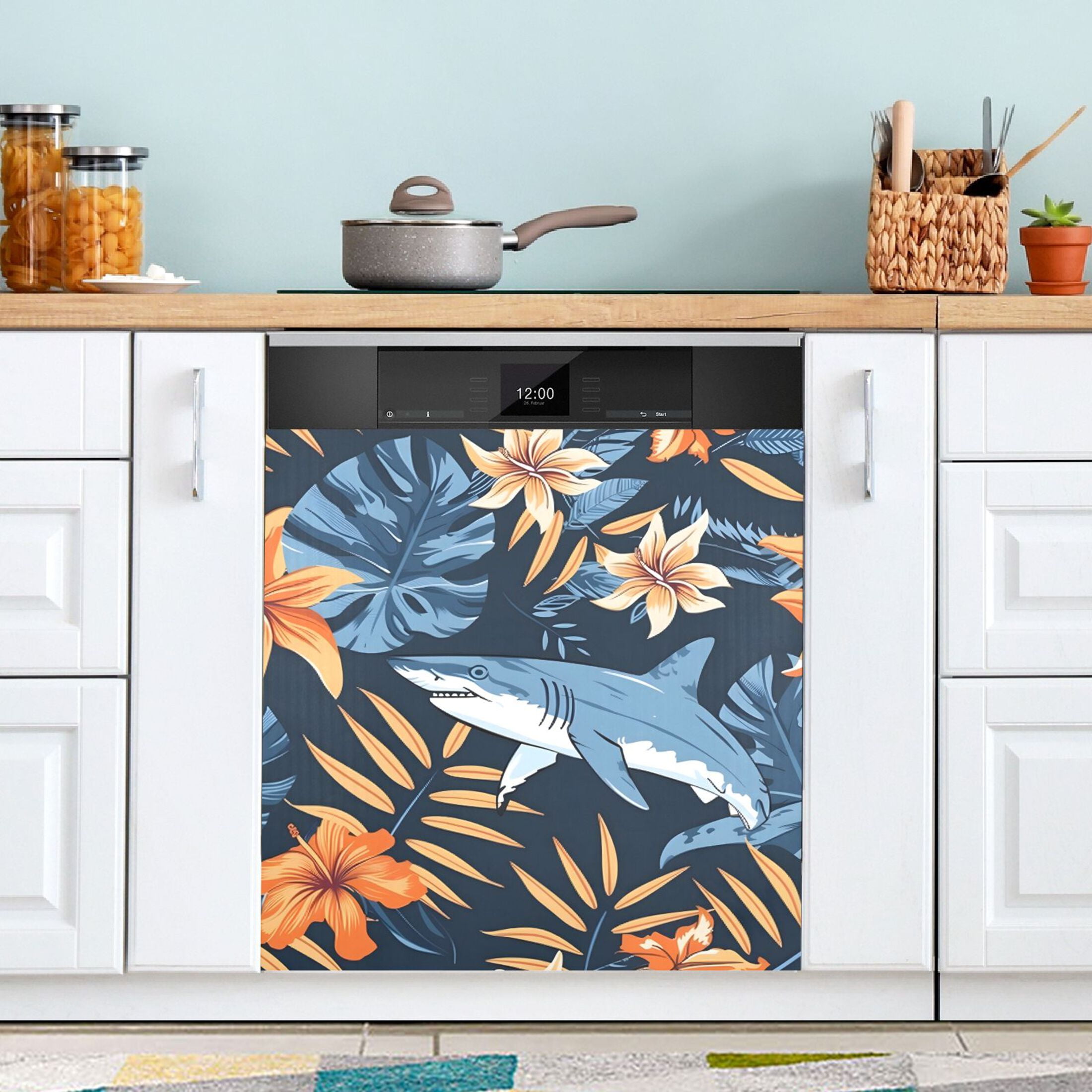 Flower and Shark Magnetic Dishwasher Covers Refrigerator Magnet Kitchen ...