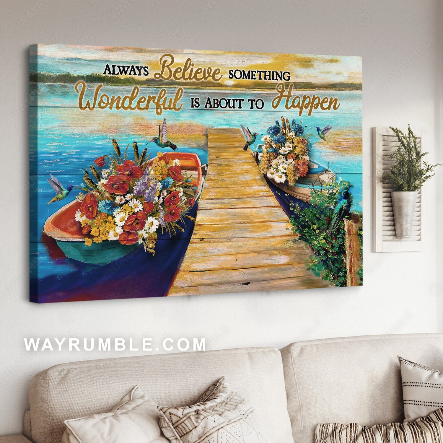 Flower boat, Blue ocean, Hummingbird, Always believe something ...