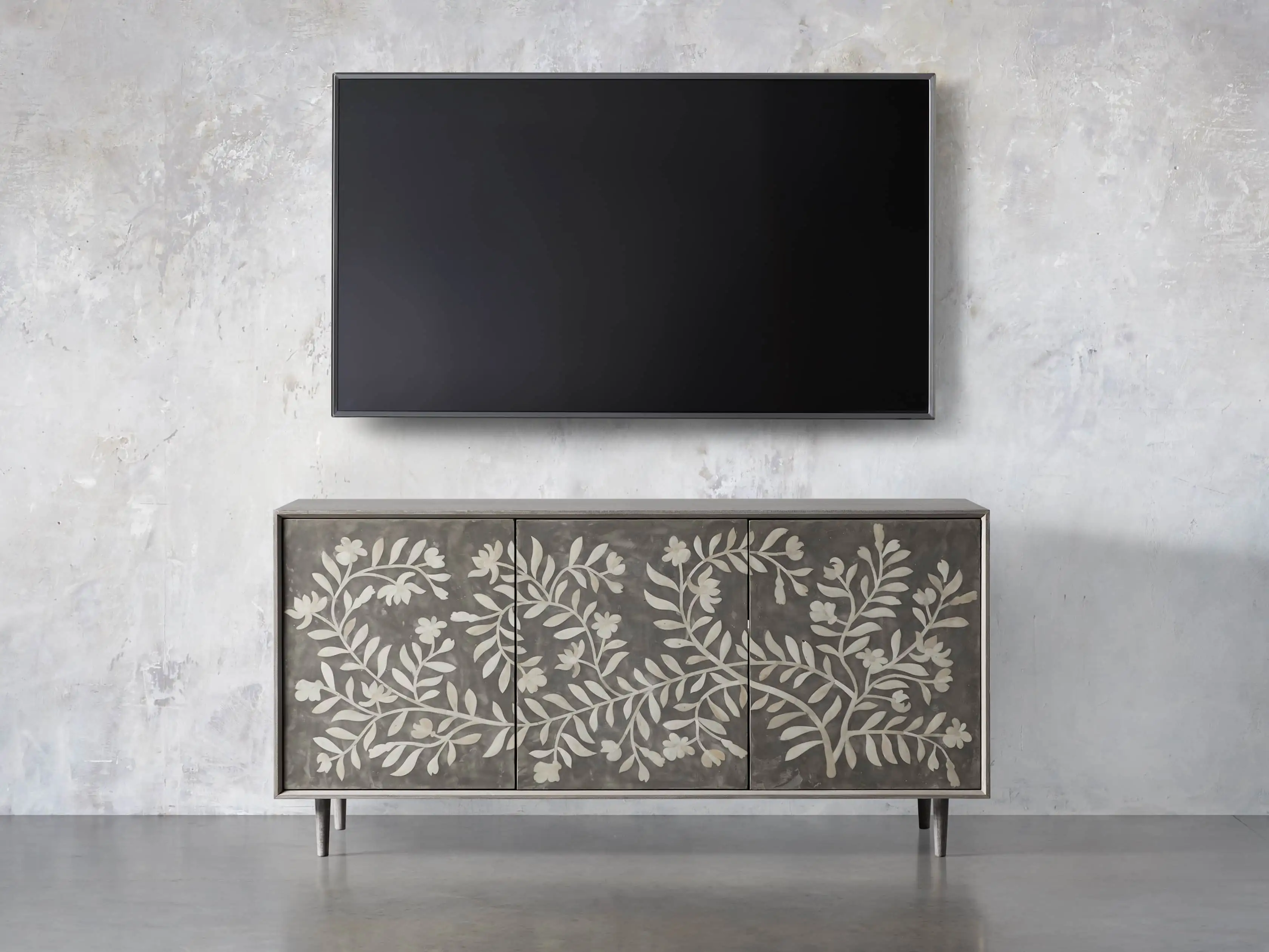 Large Bone Inlay Entertainment Media Console, TV Unit, Living Room Wood ...