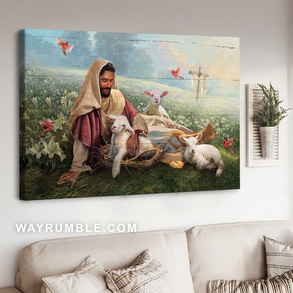 Flower field, Lily flower, Jesus painting, Lamb of God, Crown of thorns - Jesus Landscape poster ...