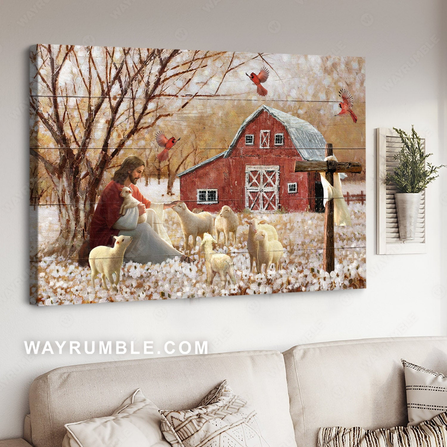 Flower field, Rustic barn house, Red cardinal, Jesus painting, Lamb of ...