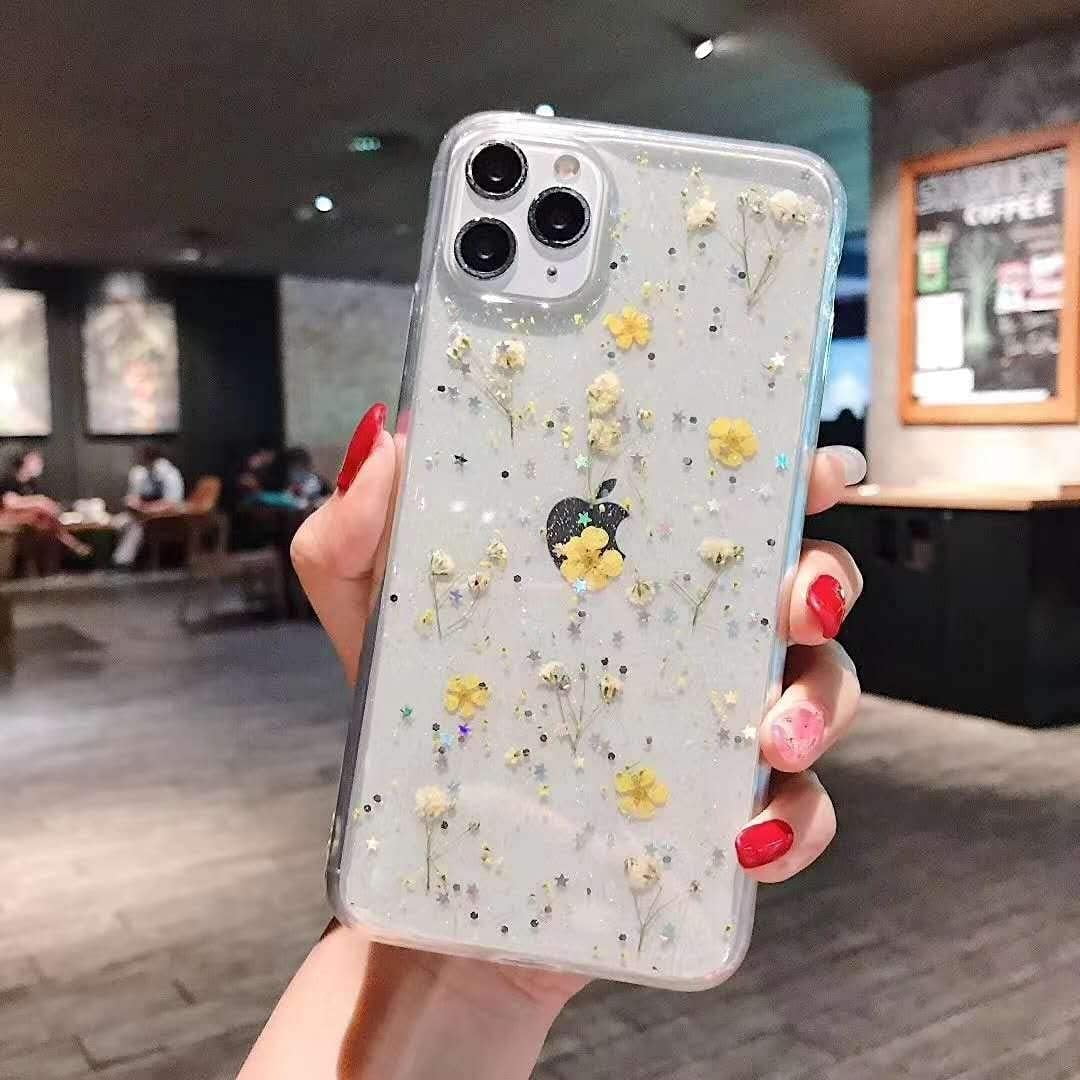 Flower for iPhone 12 Pro Max Cute Case Real Flower Glitter Floral ...