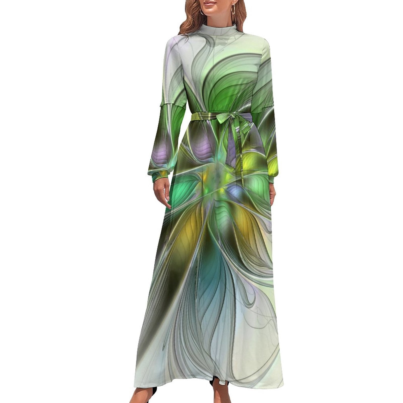 Flower in A Landscape Dress High Neck Vintage Variegated Bohemia ...