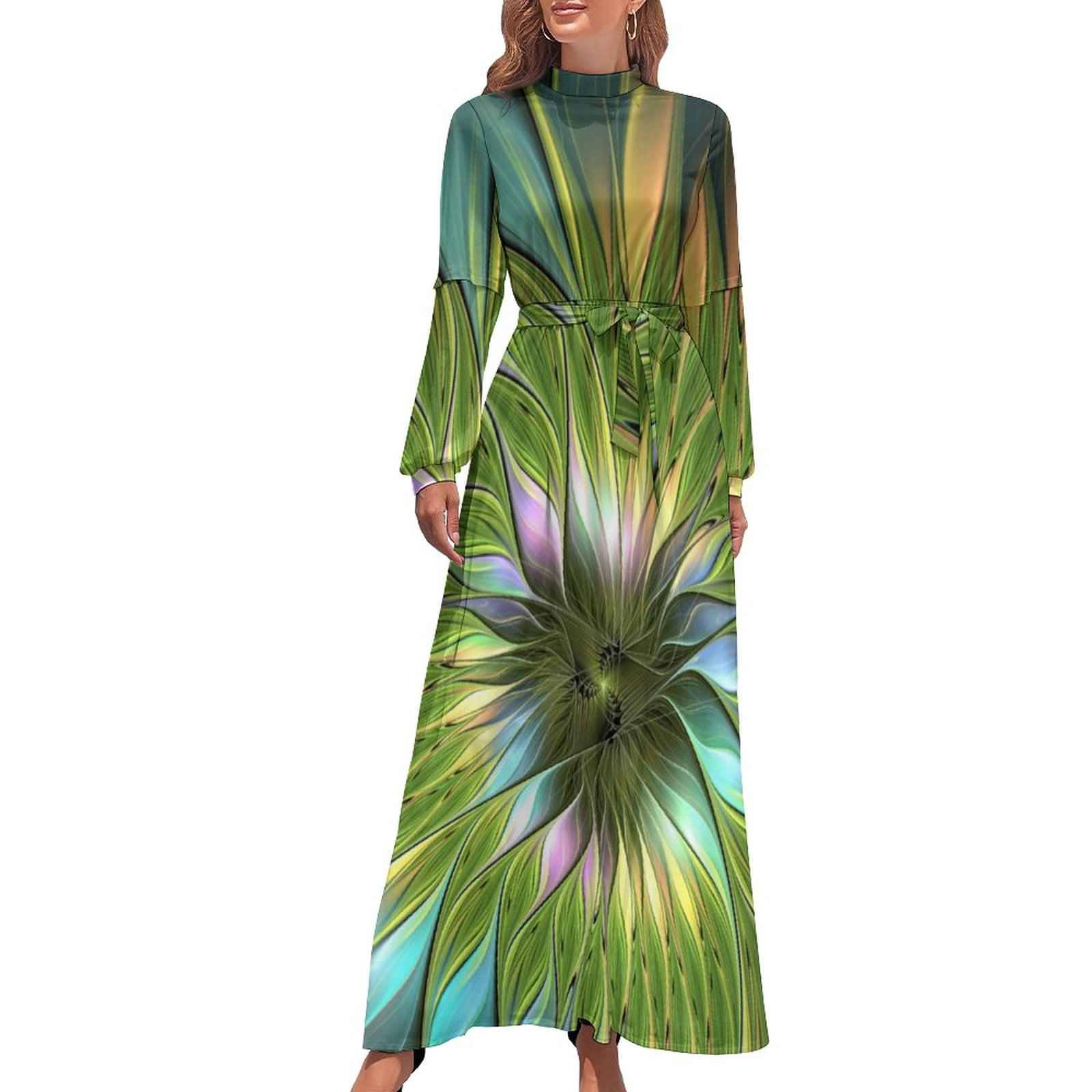 Flower in A Landscape Dress High Neck Vintage Variegated Bohemia ...