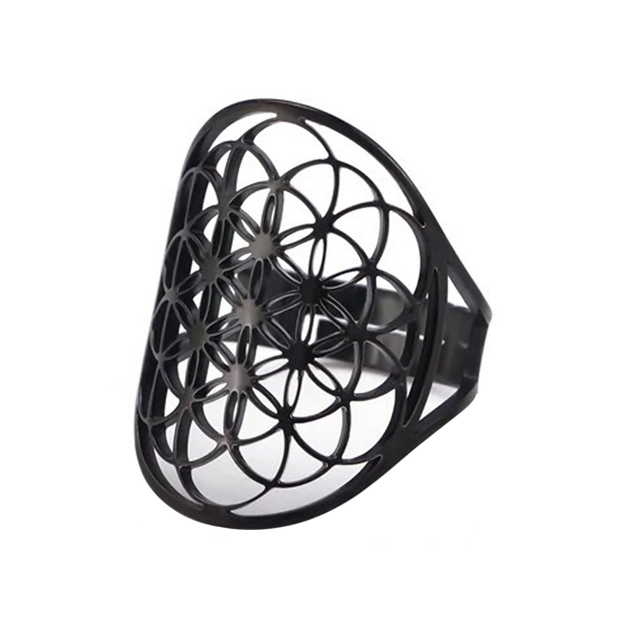 Flower of Life Black Ring 316L Stainless Steel Spiritual Sacred ...