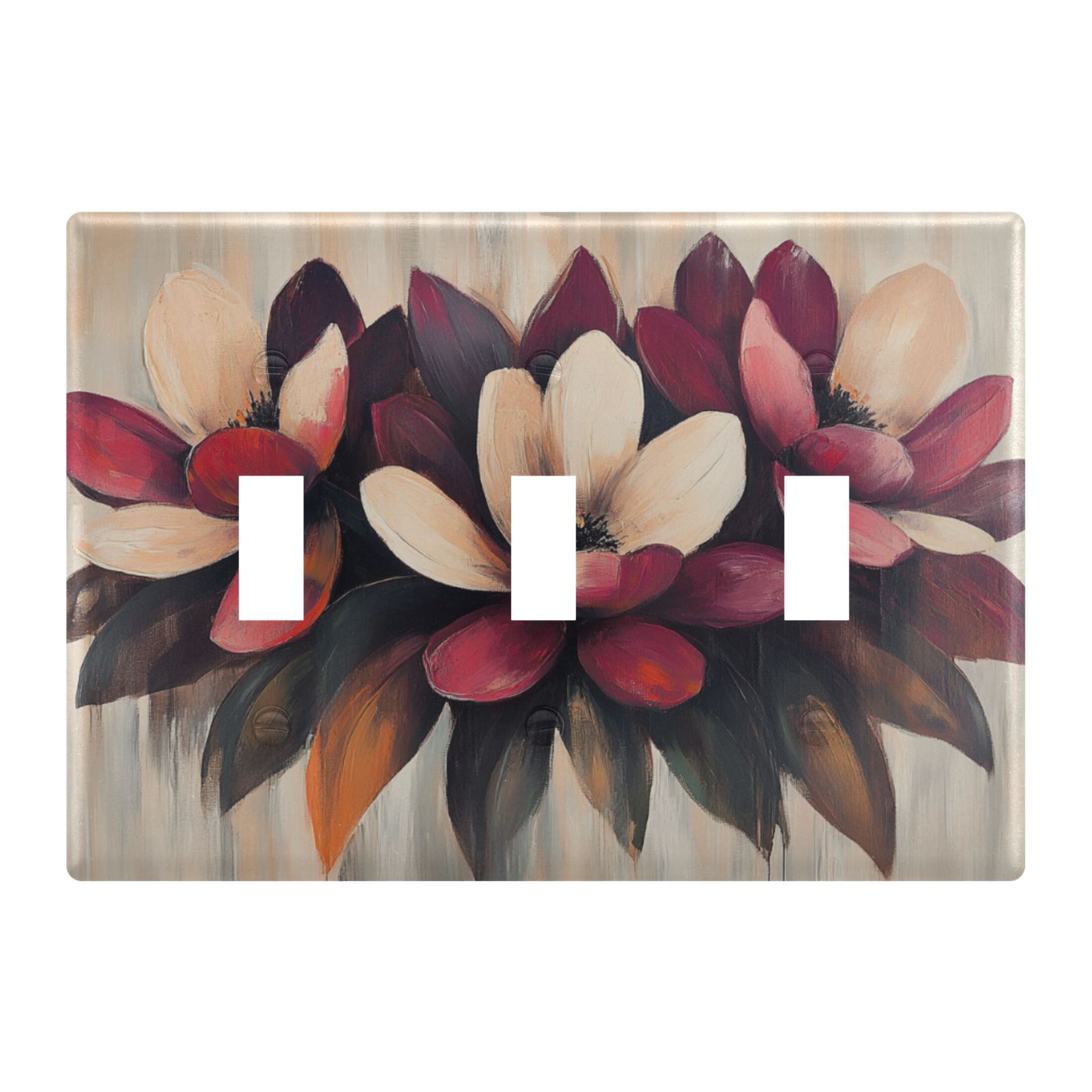 Flower on Beige Background Light Switch Cover Decorative 3 Gang Wall ...