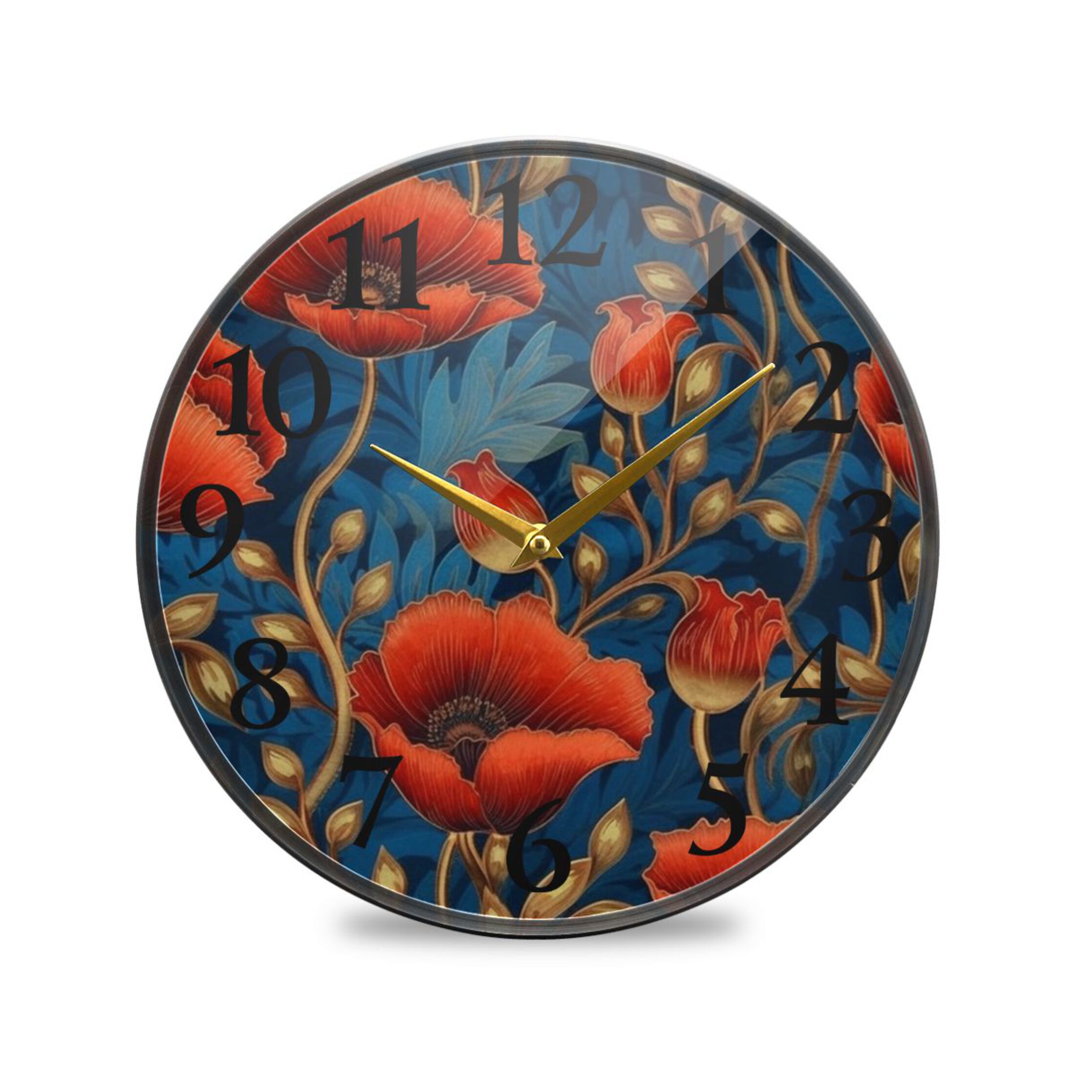 Flower on Blue Wall Clocks Battery Operated 9.5 Inch Round Clock ...