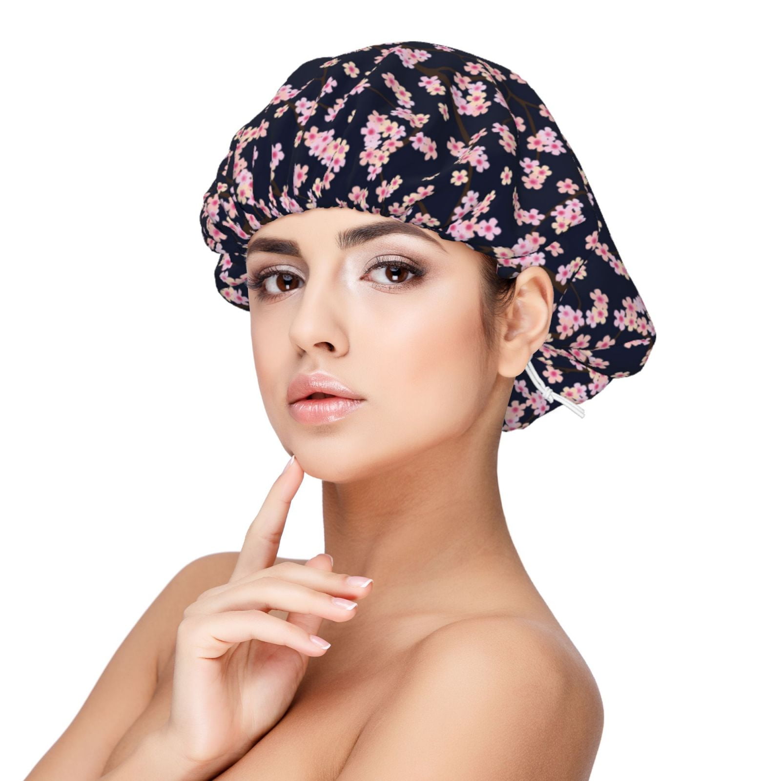 Flower pink Silk Bonnet for Sleeping Women Men, Adjustable Elastic ...