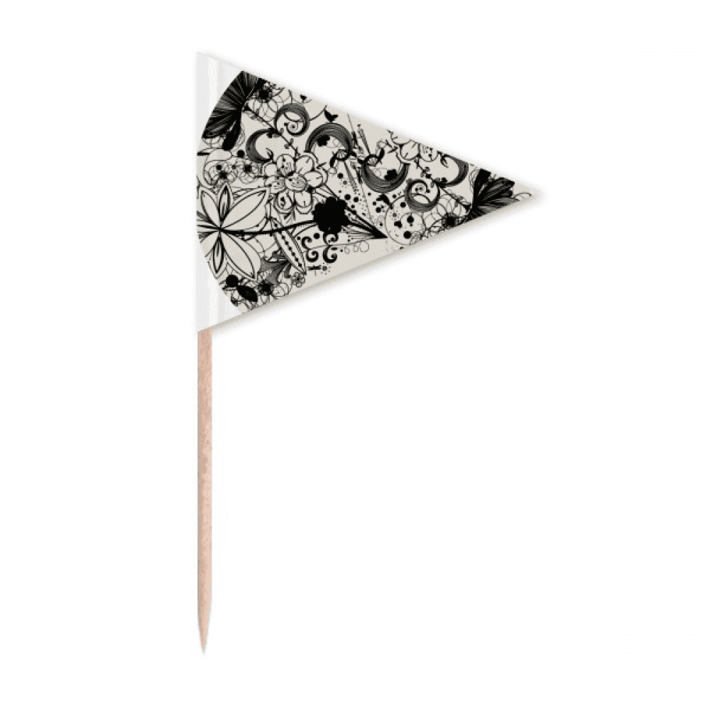 Flower s Black White Art Grain Outline Toothpick Triangle Cupcake ...