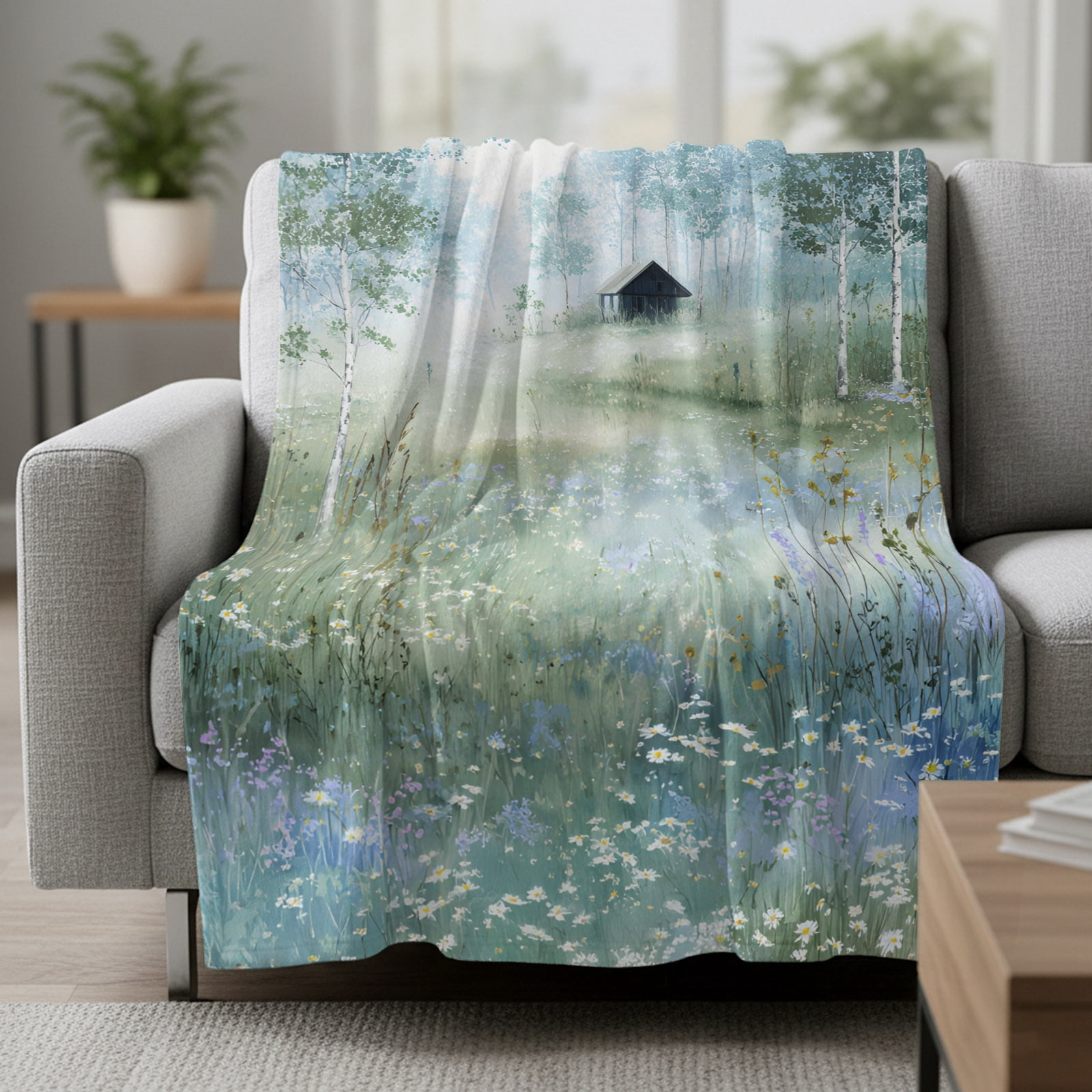 Flowerbed Cabin Fleece Throw Blanket Watercolor Spring Field Colored ...