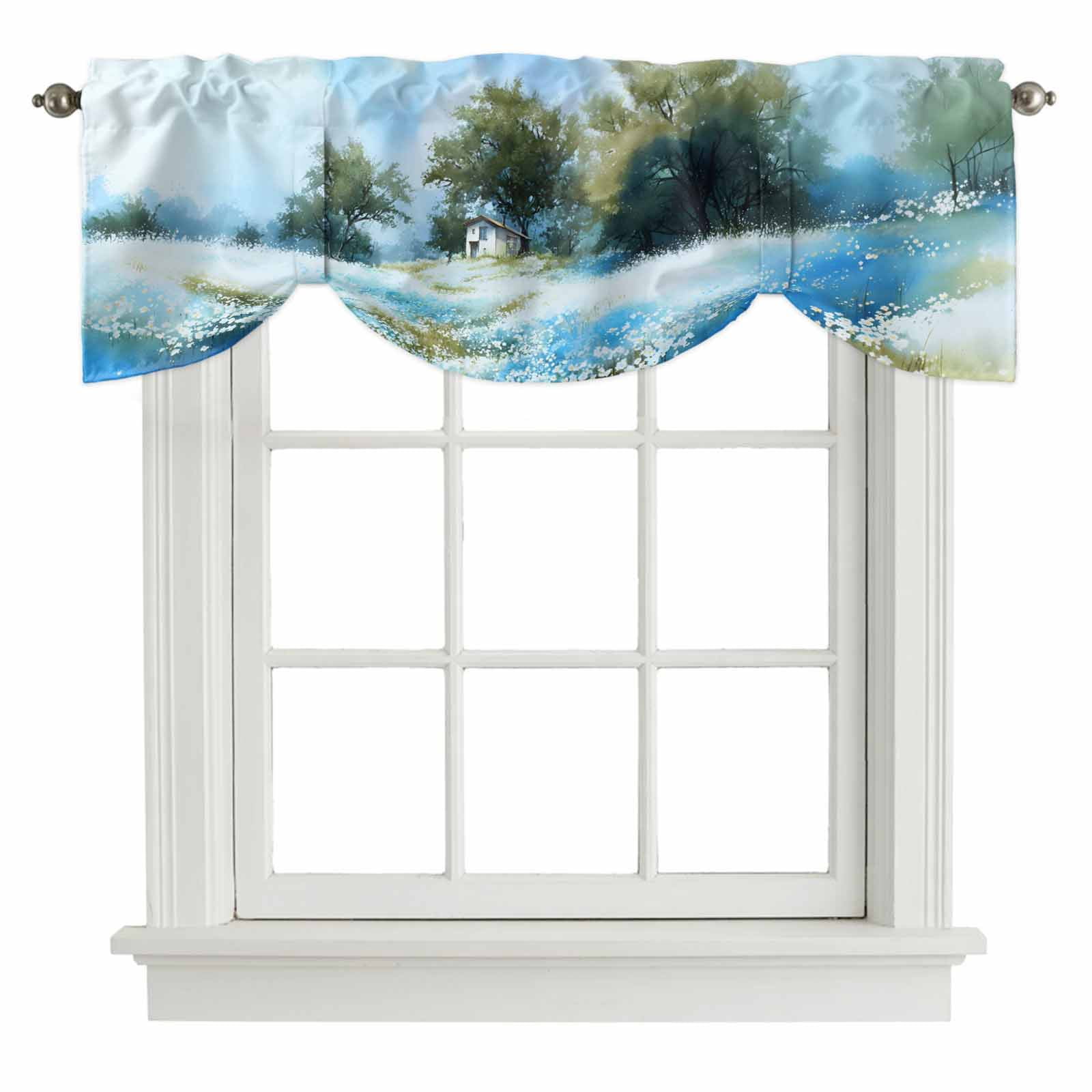 Flowerbed Cabin Tie Up Valance for Windows, Watercolor Spring Field ...