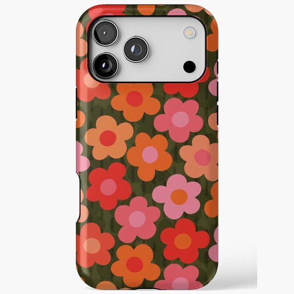 Flowerfull On Olive Boho Retro Art iPhone Case 17 16 15 14 13 12 11 Pro ...