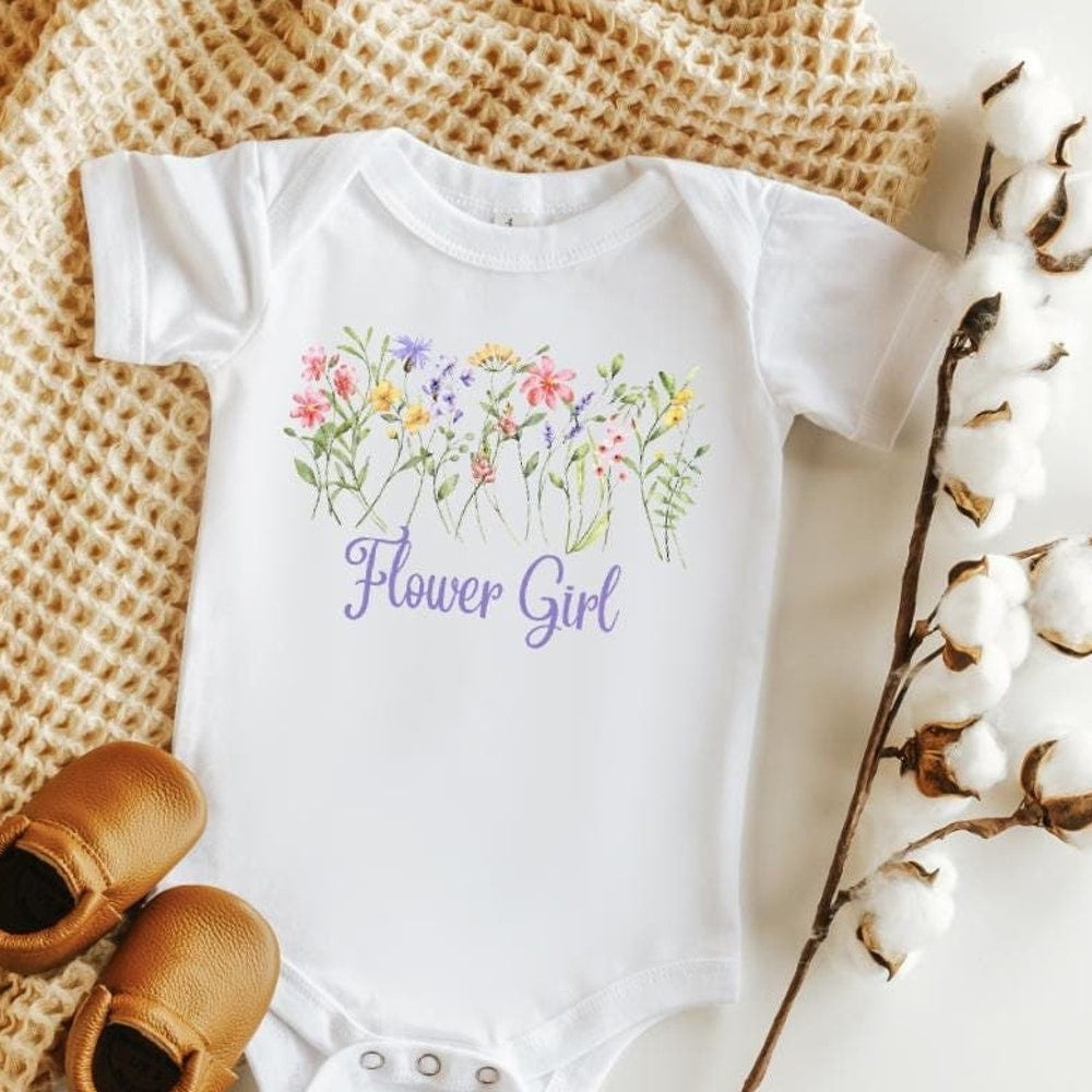 Flowergirl Wildflower Baby Bodysuit, Wedding Party Tee Shirt, Floral Newborn Baby Girl Bodysuit ...