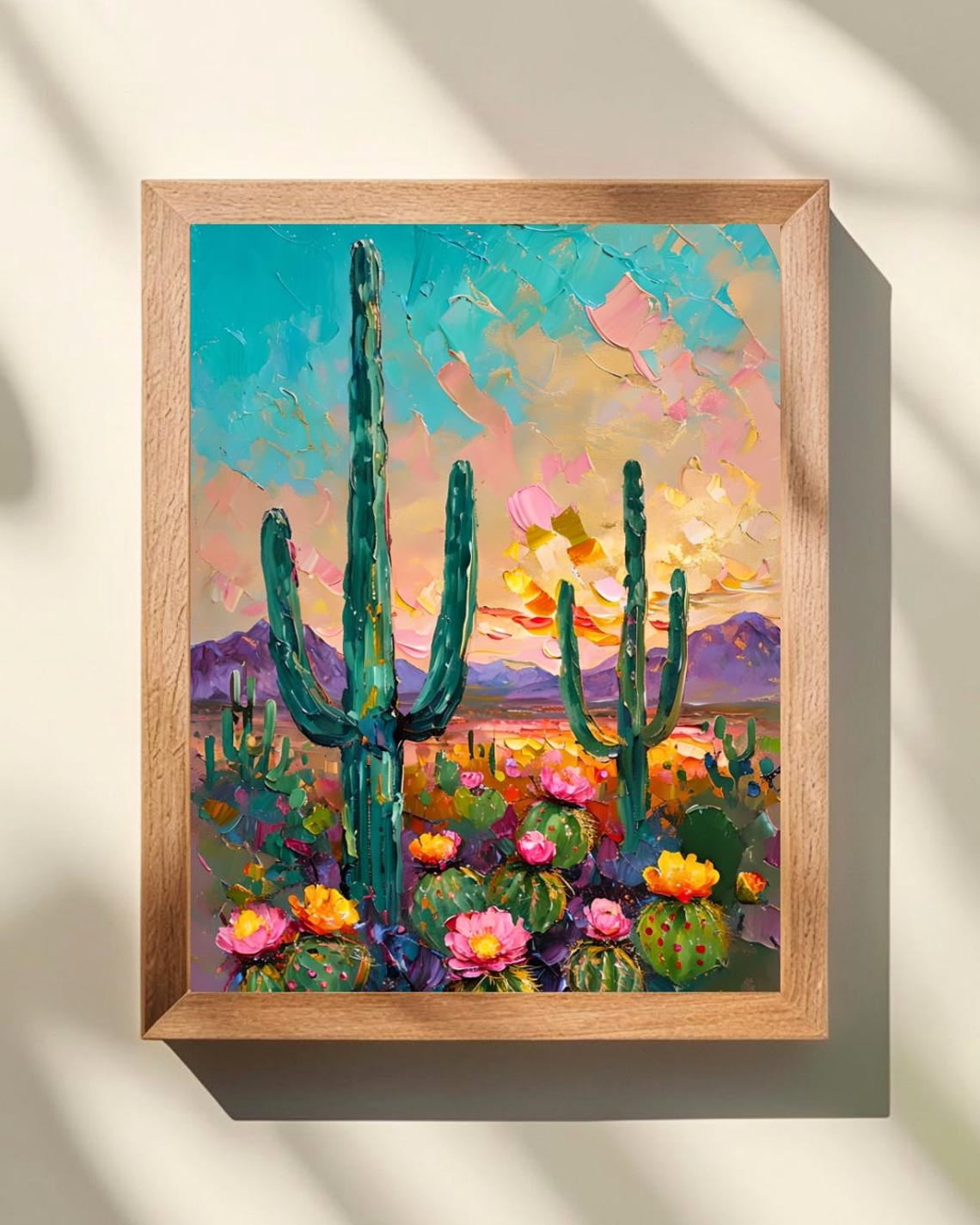 Flowering Cactus Saguaro Desert Scene Arizona Sunset Landscape Sonoran ...