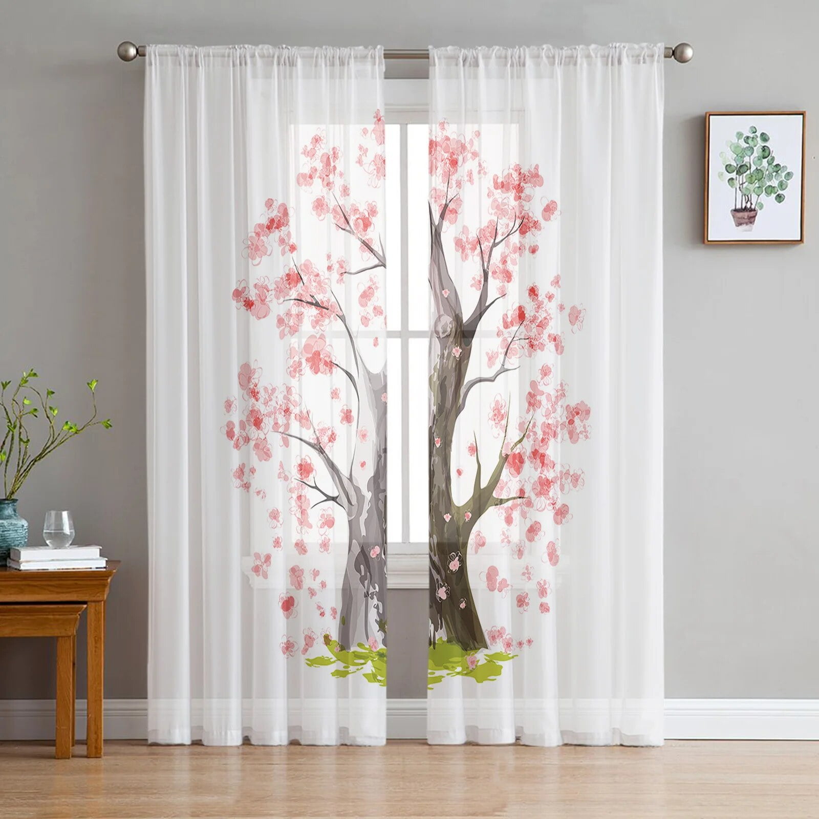 Flowering Cherry Tree Tulle Curtains for Living Room Bedroom Decor ...